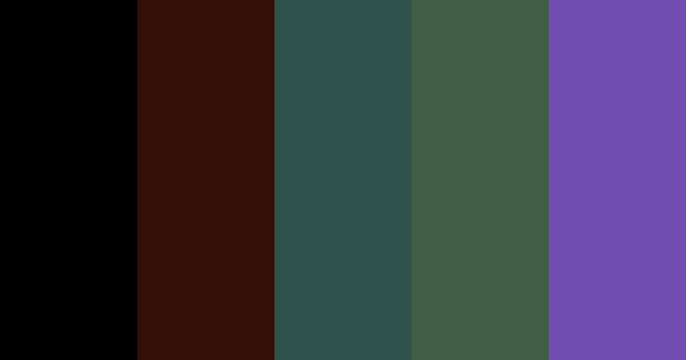 Color Palette generated based on #010001, #340F06, #30524C, #405E46 ...
