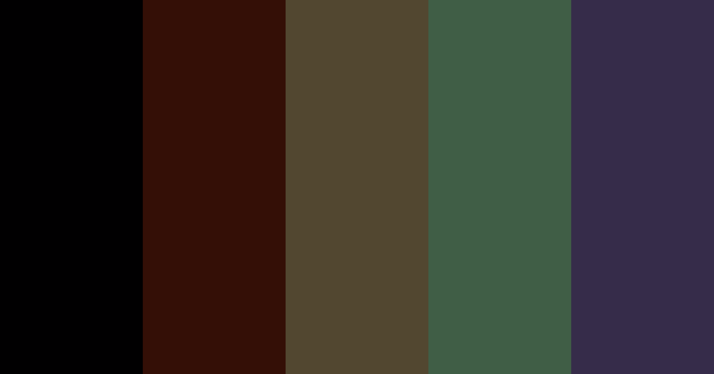 Color Palette generated based on #010001, #340F06, #524730, #405E46 ...