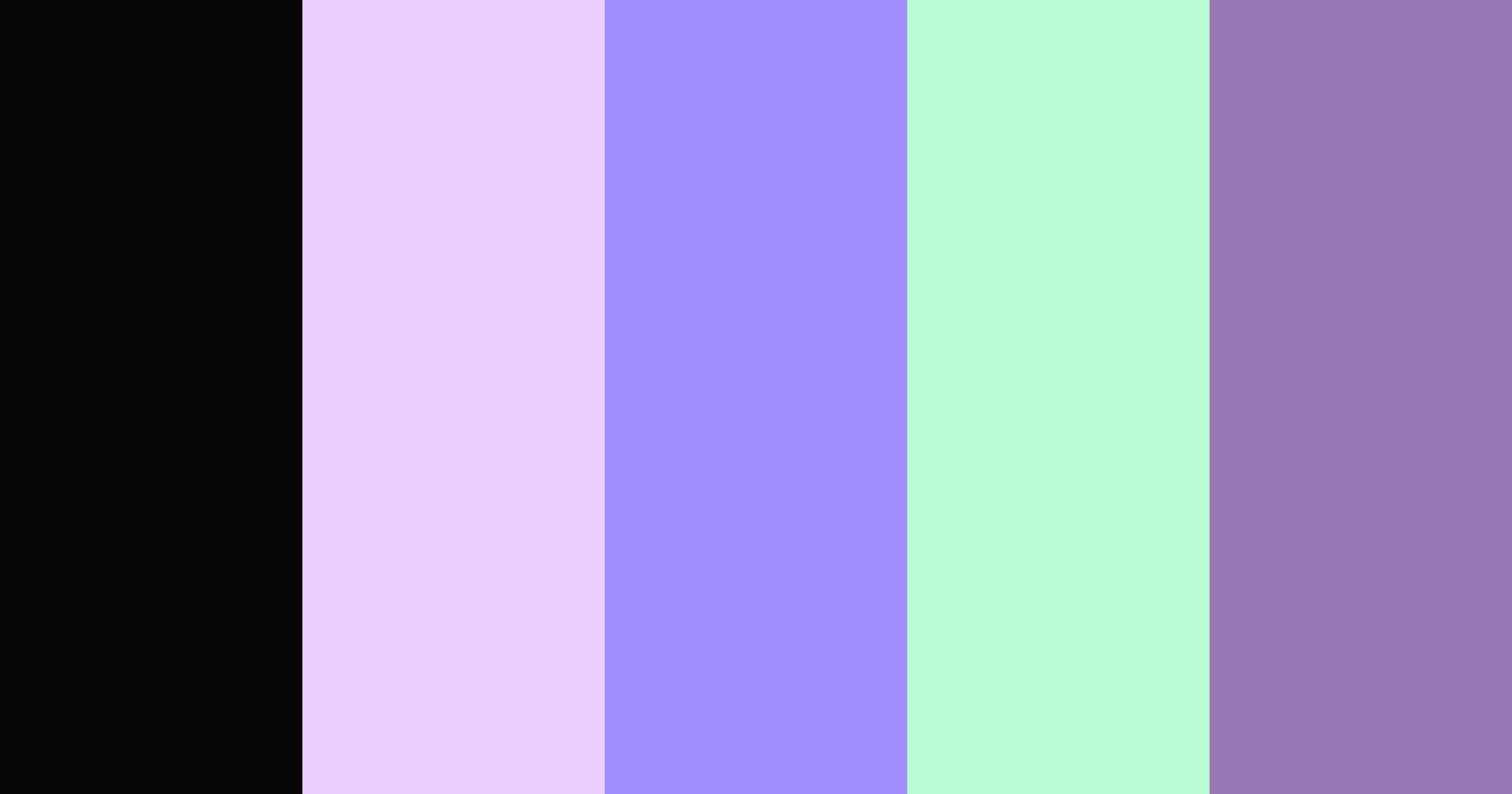 Color Palette generated based on #070707, #EBCEFD, #A08DFE, #BAFAD5 ...