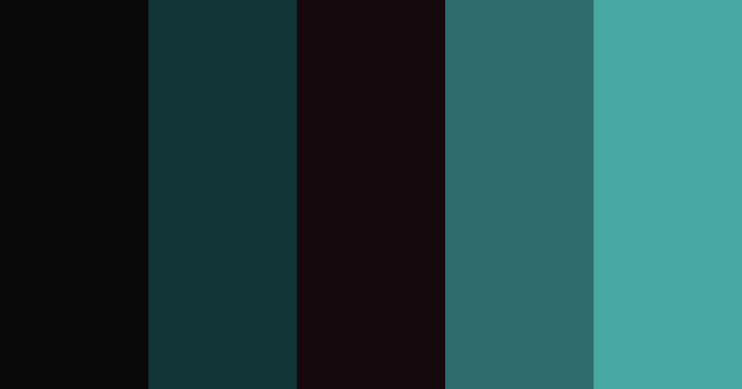 Color Palette generated based on #090909, #123537, #16090E, #2E6D6D ...