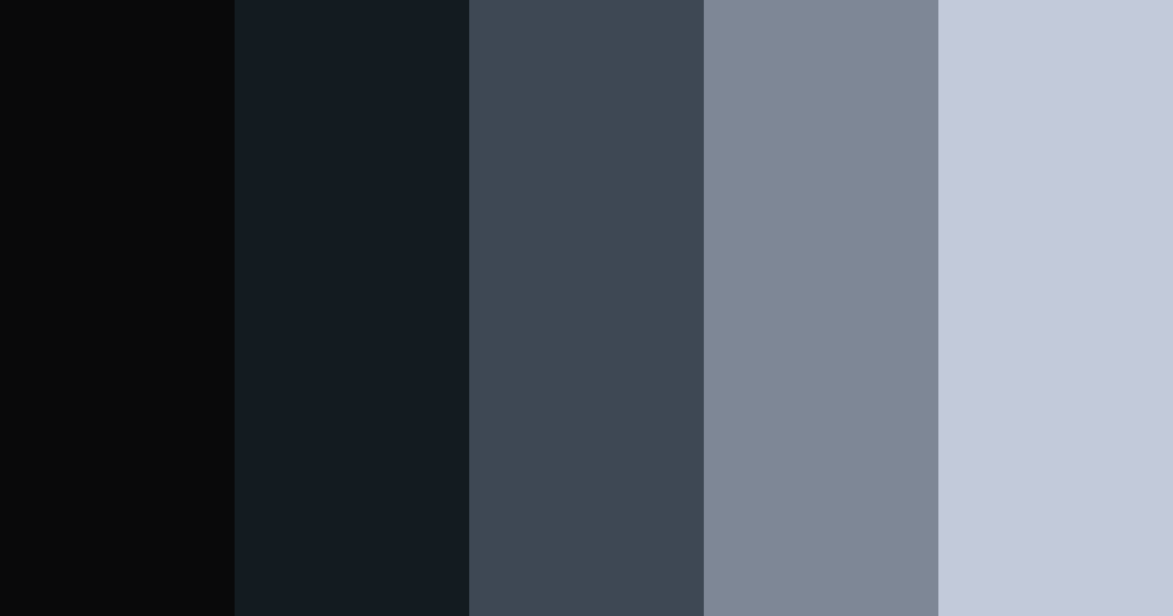 Color Palette generated based on #09090A, #131B20, #3E4854, #7E8796 ...