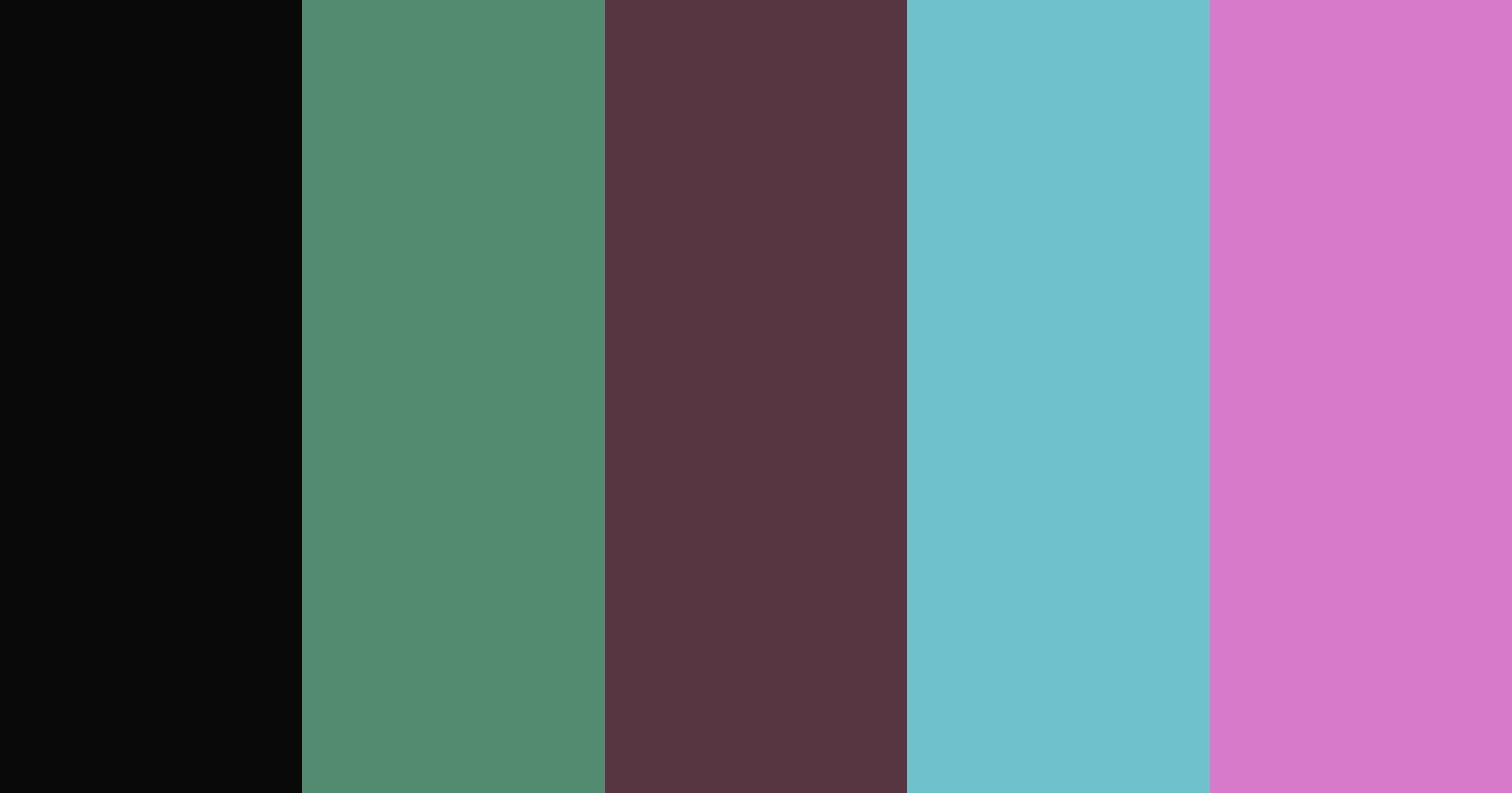 Color Palette generated based on #09090A, #528B70, #573641, #6FC2CB ...