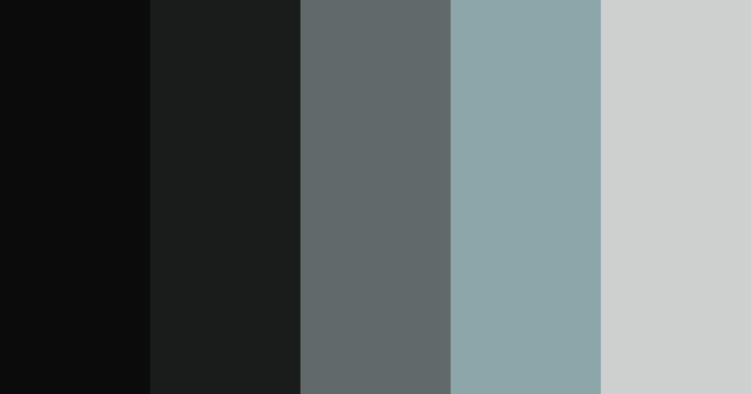 Color Palette generated based on #0B0B0B, #1A1B1B, #61696A, #8CA6AA ...