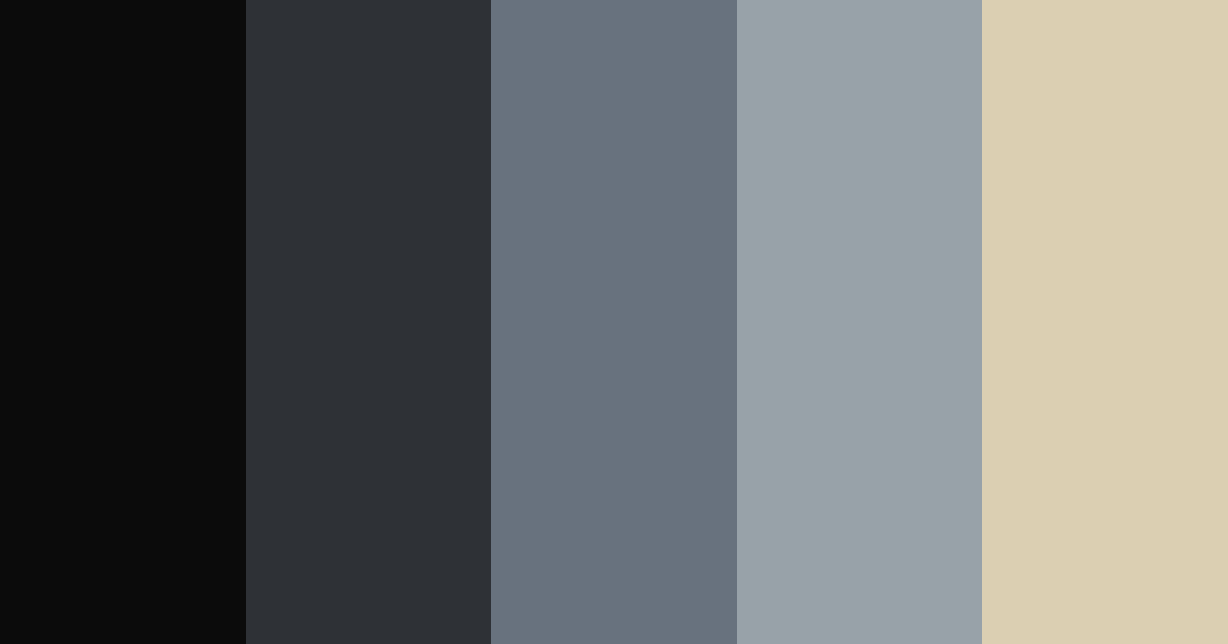 Color Palette generated based on #0B0B0B, #2E3136, #68727E, #98A2A9 ...