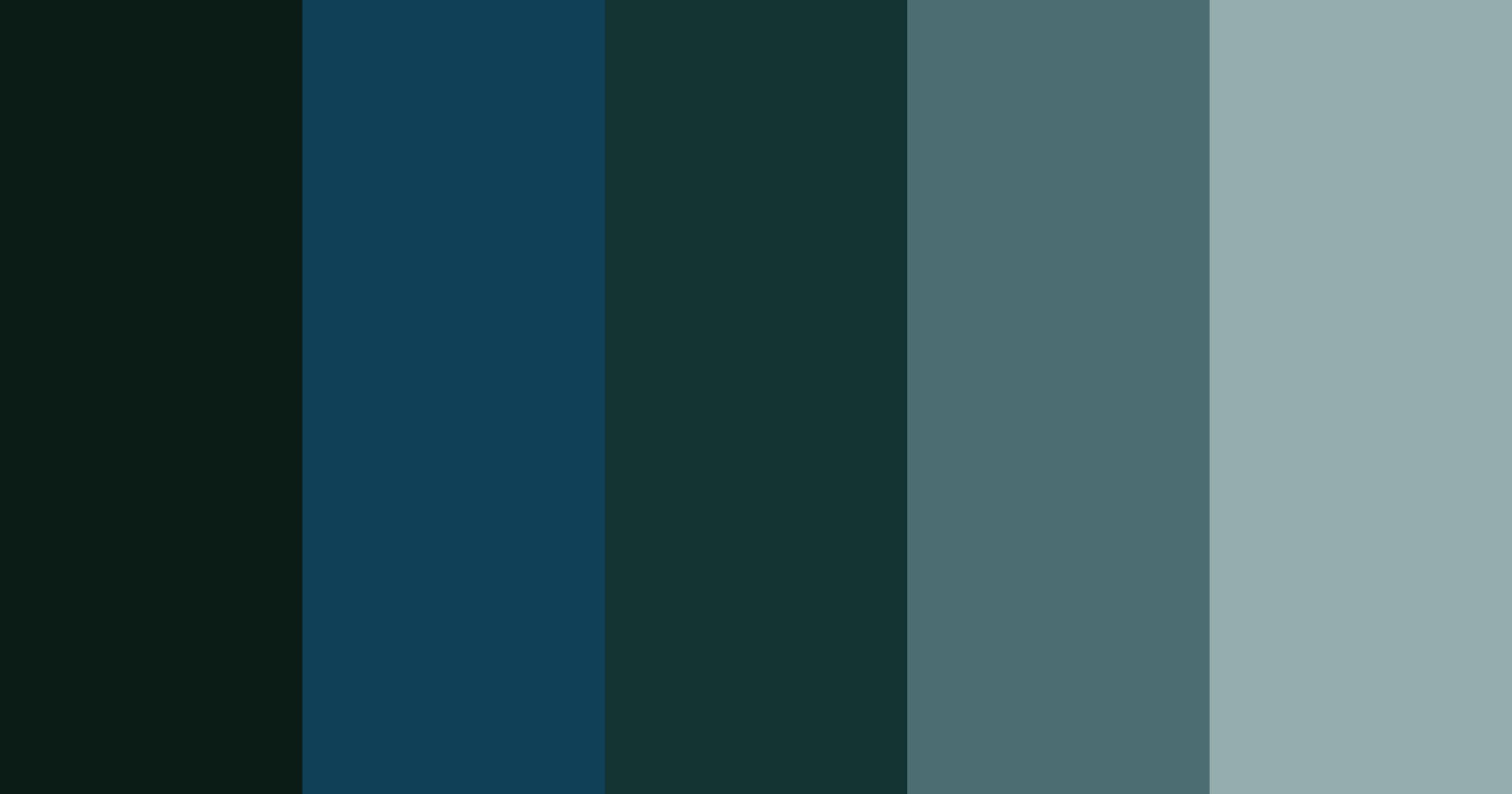 Color Palette generated based on #0B1C17, #0F4058, #143433, #4C6E72 ...