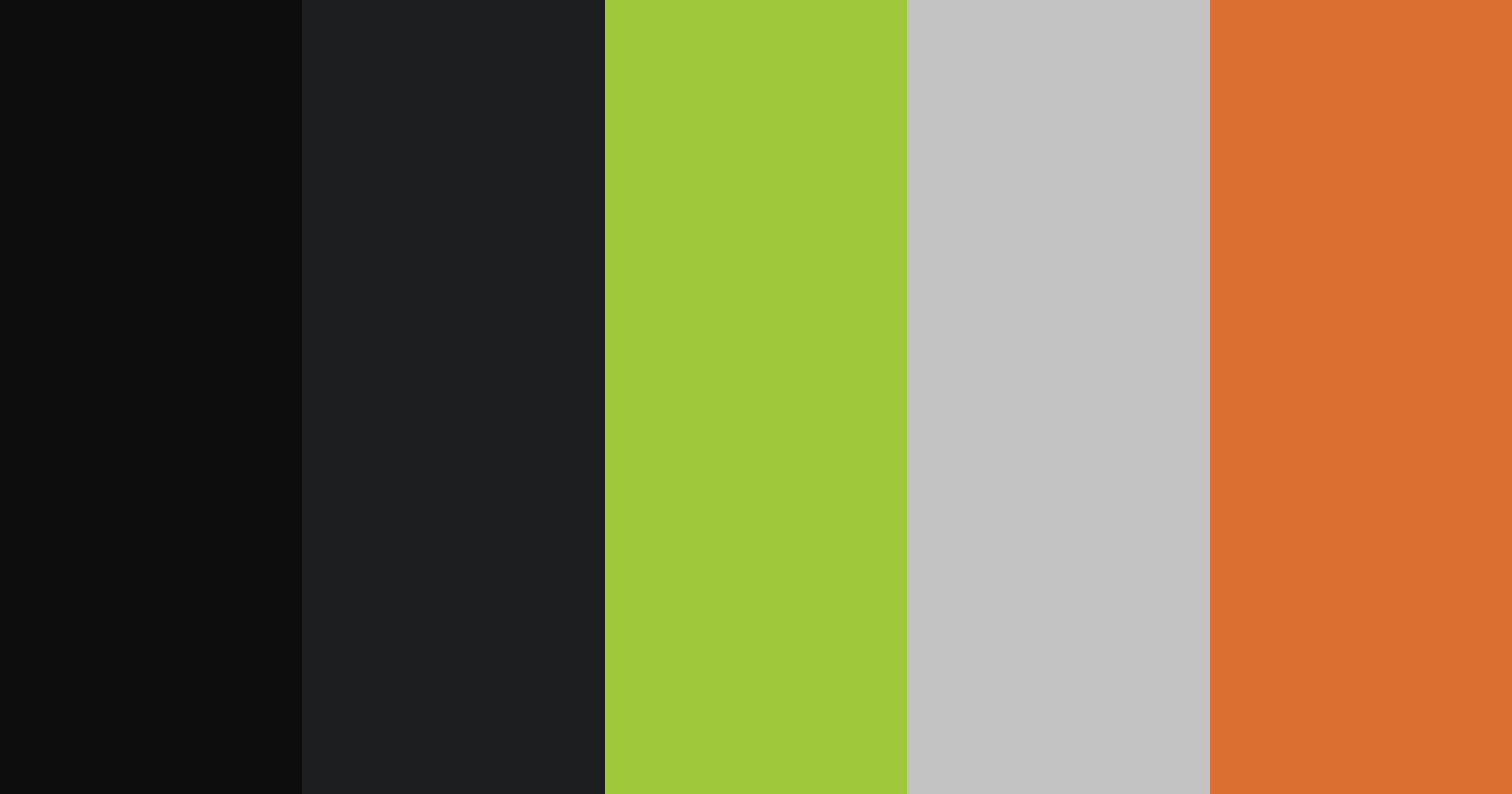 Color Palette generated based on #0D0D0D, #1D1E20, #A0C83B, #C3C3C4 ...