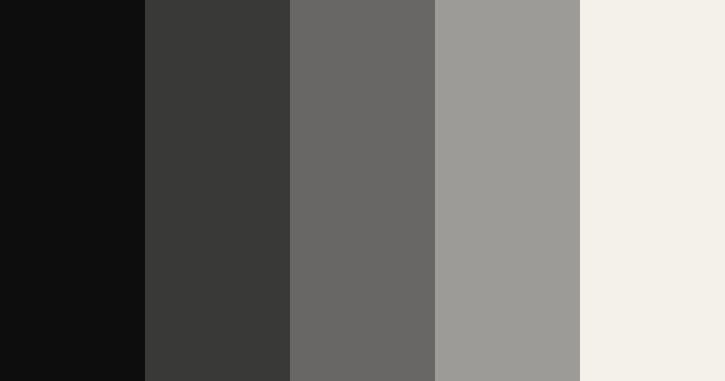 Color Palette generated based on #0D0D0D, #393937, #686765, #9C9B98 ...