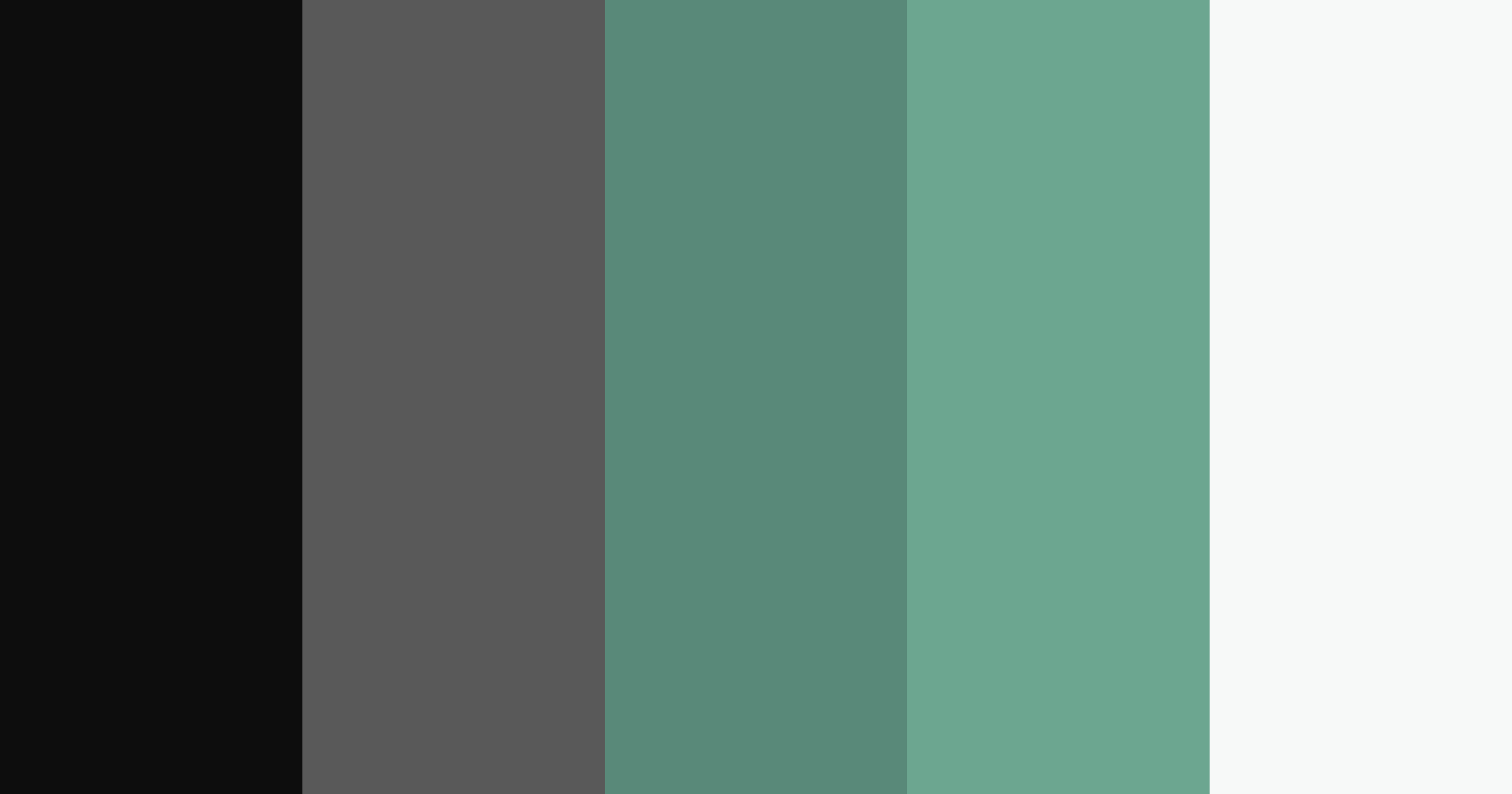 Color Palette generated based on #0D0D0D, #595959, #598979, #6CA690 ...