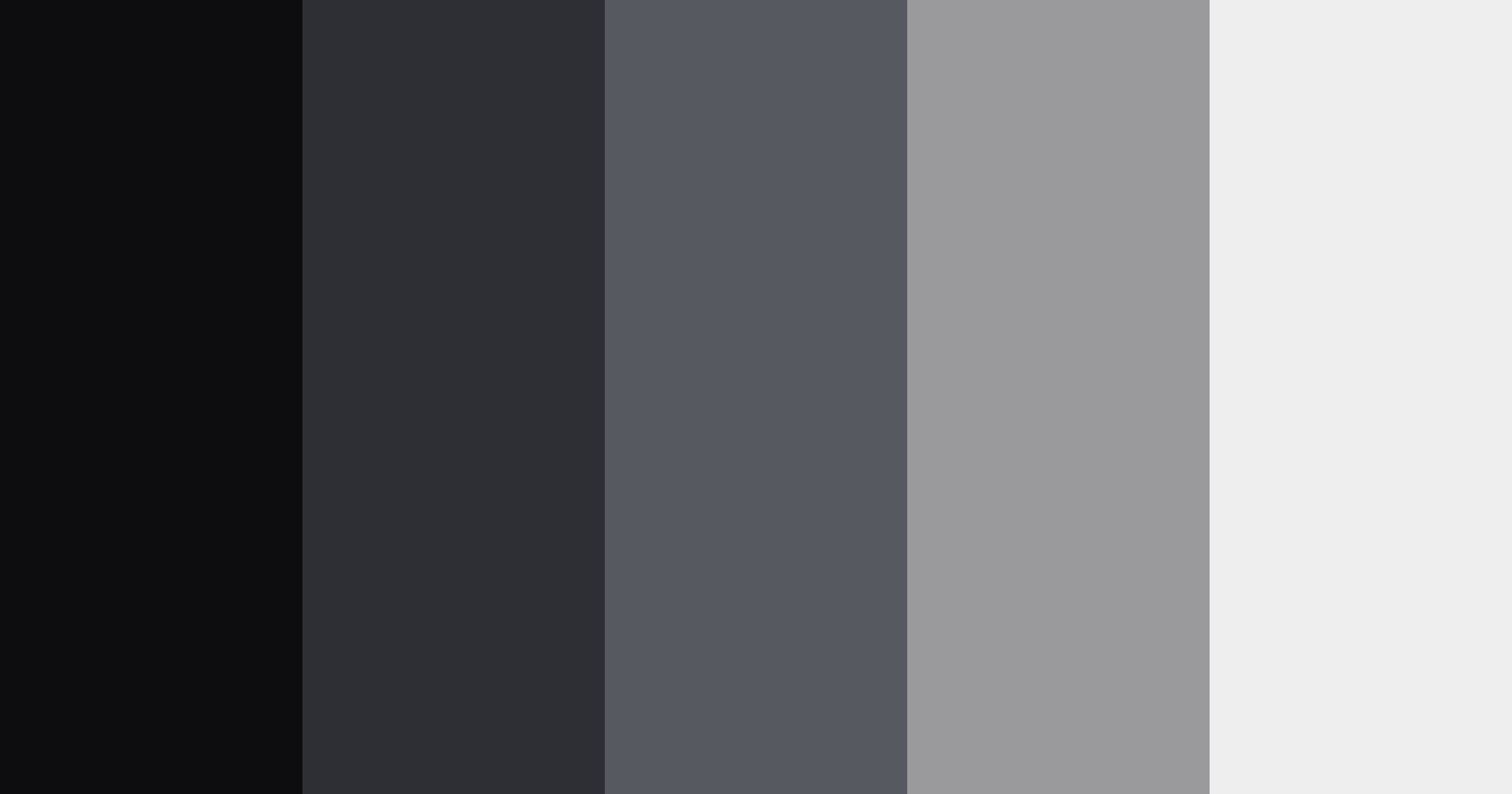 Color Palette generated based on #0D0D0F, #2E2F35, #56595F, #9A9A9D ...