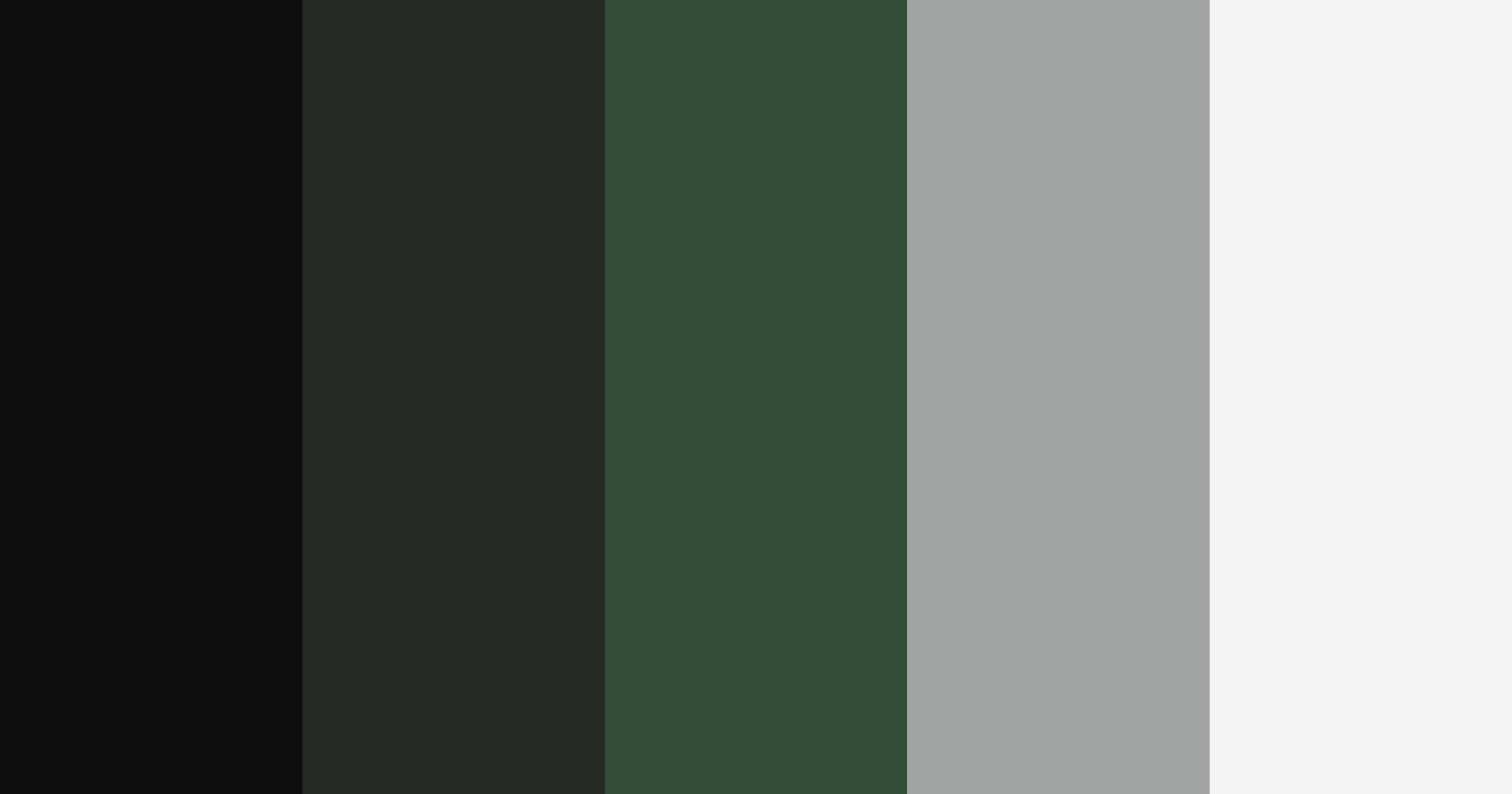 Color Palette generated based on #0E0E0E, #242924, #314D37, #A1A4A2 ...