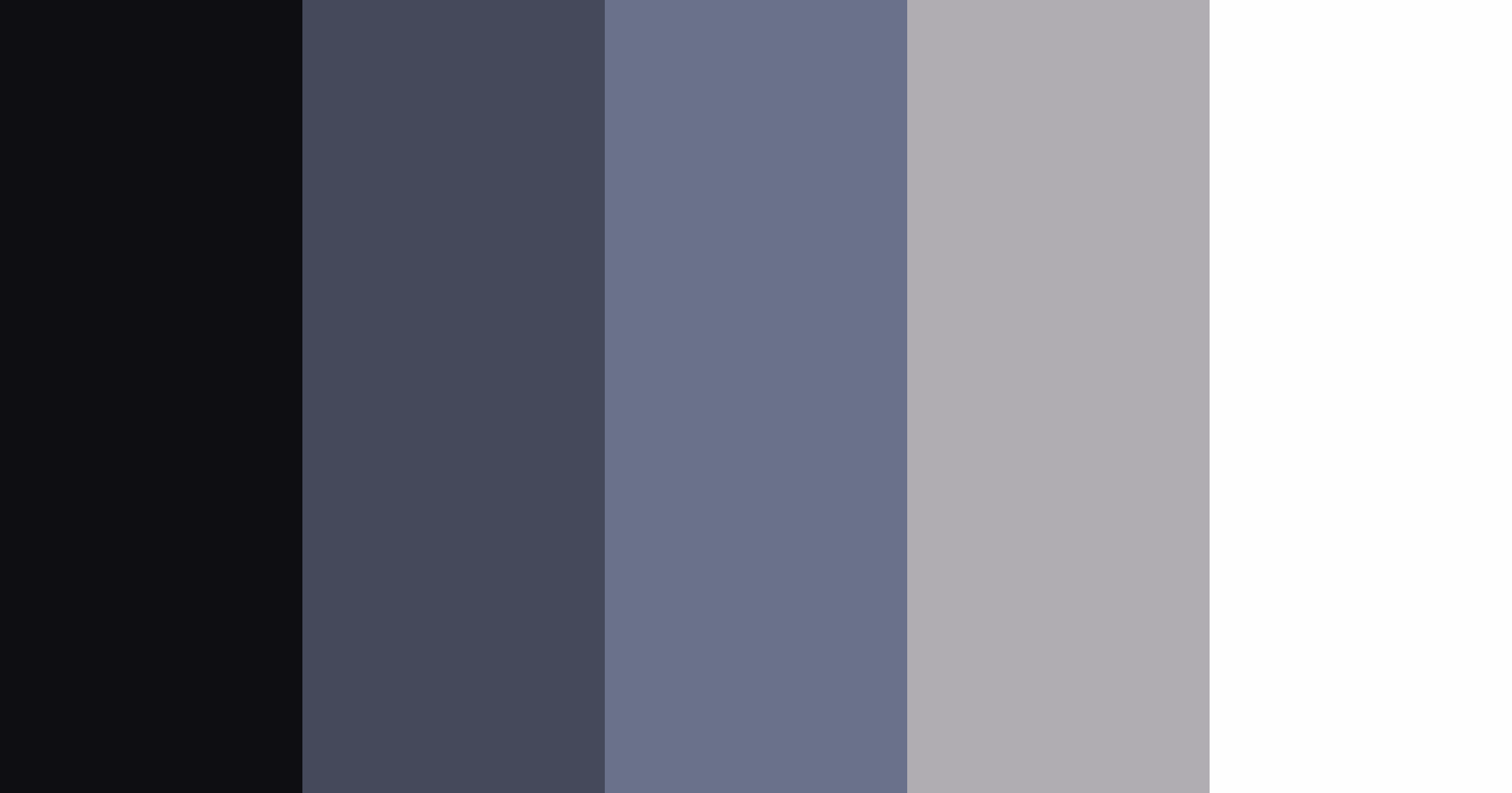 Color Palette generated based on #0E0E12, #45495B, #6A718B, #B0ADB2 ...