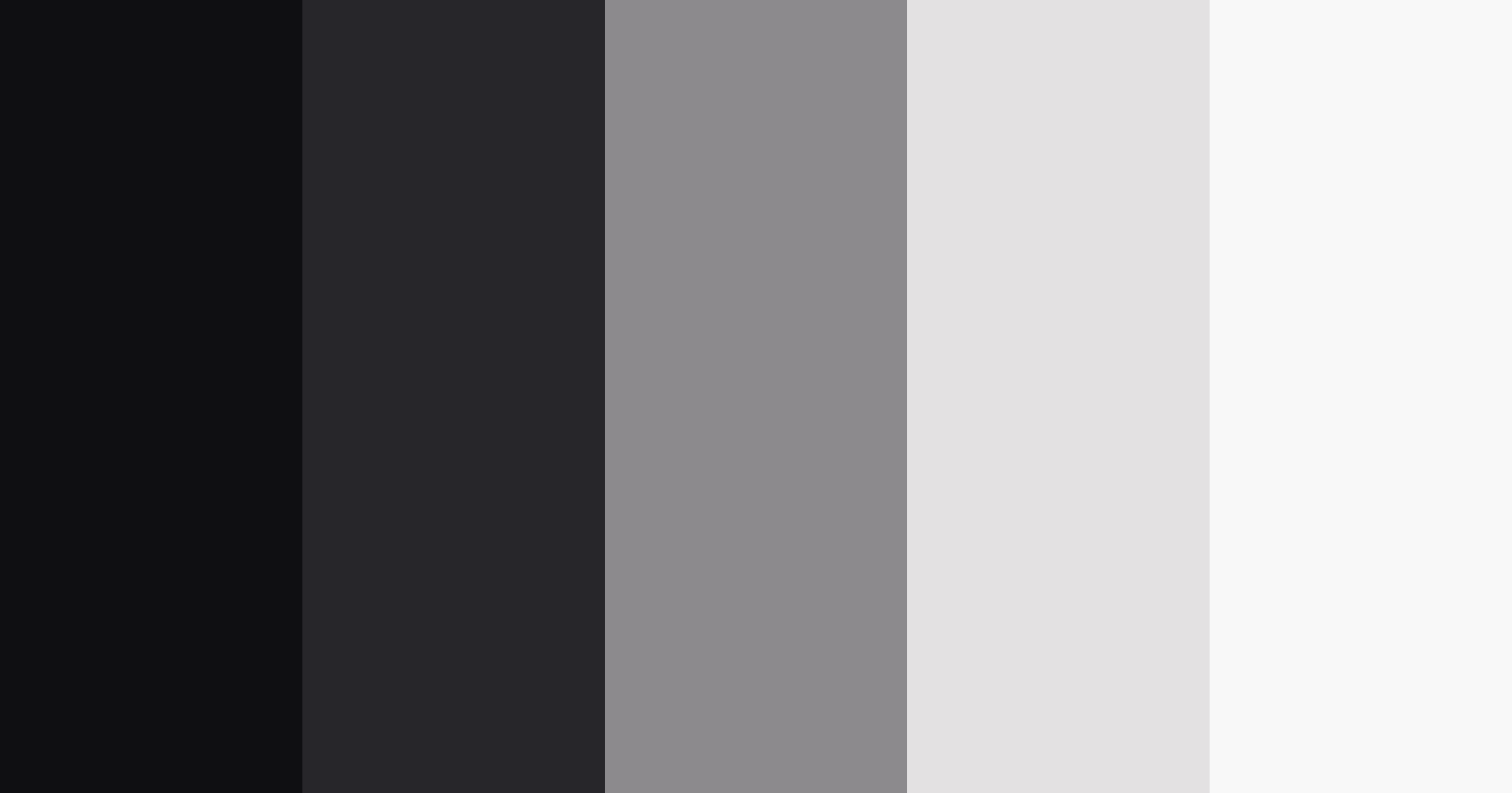 Color Palette generated based on #0F0F12, #27262A, #8C8A8D, #E3E1E2 ...