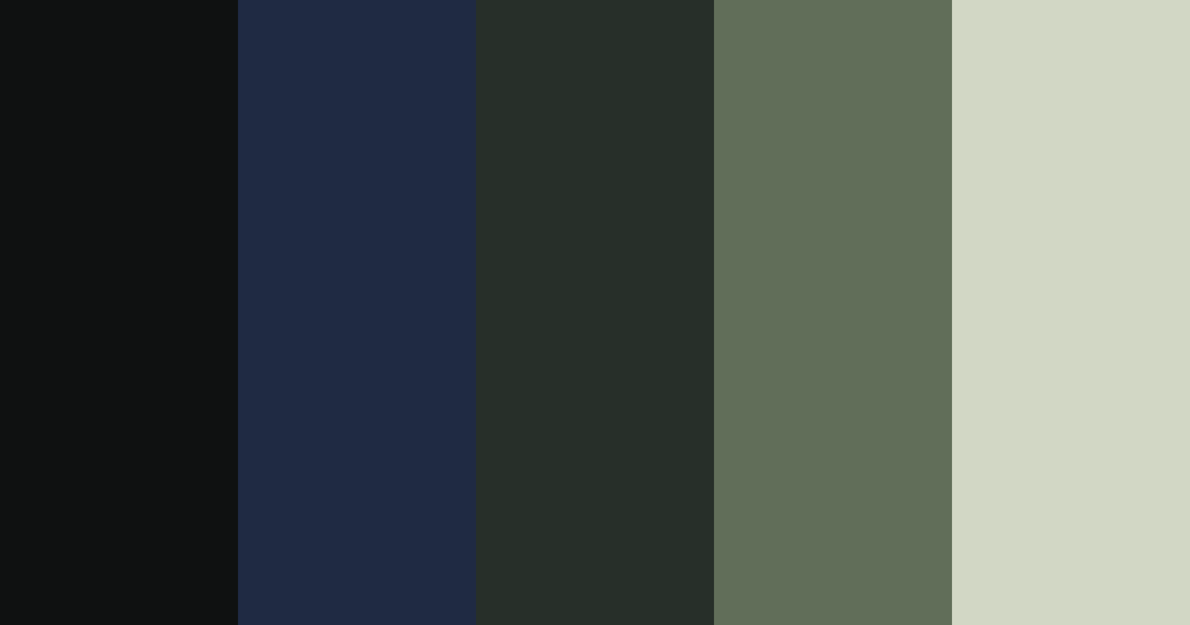 Color Palette generated based on #0F1111, #1F2A43, #272F29, #616E59 ...
