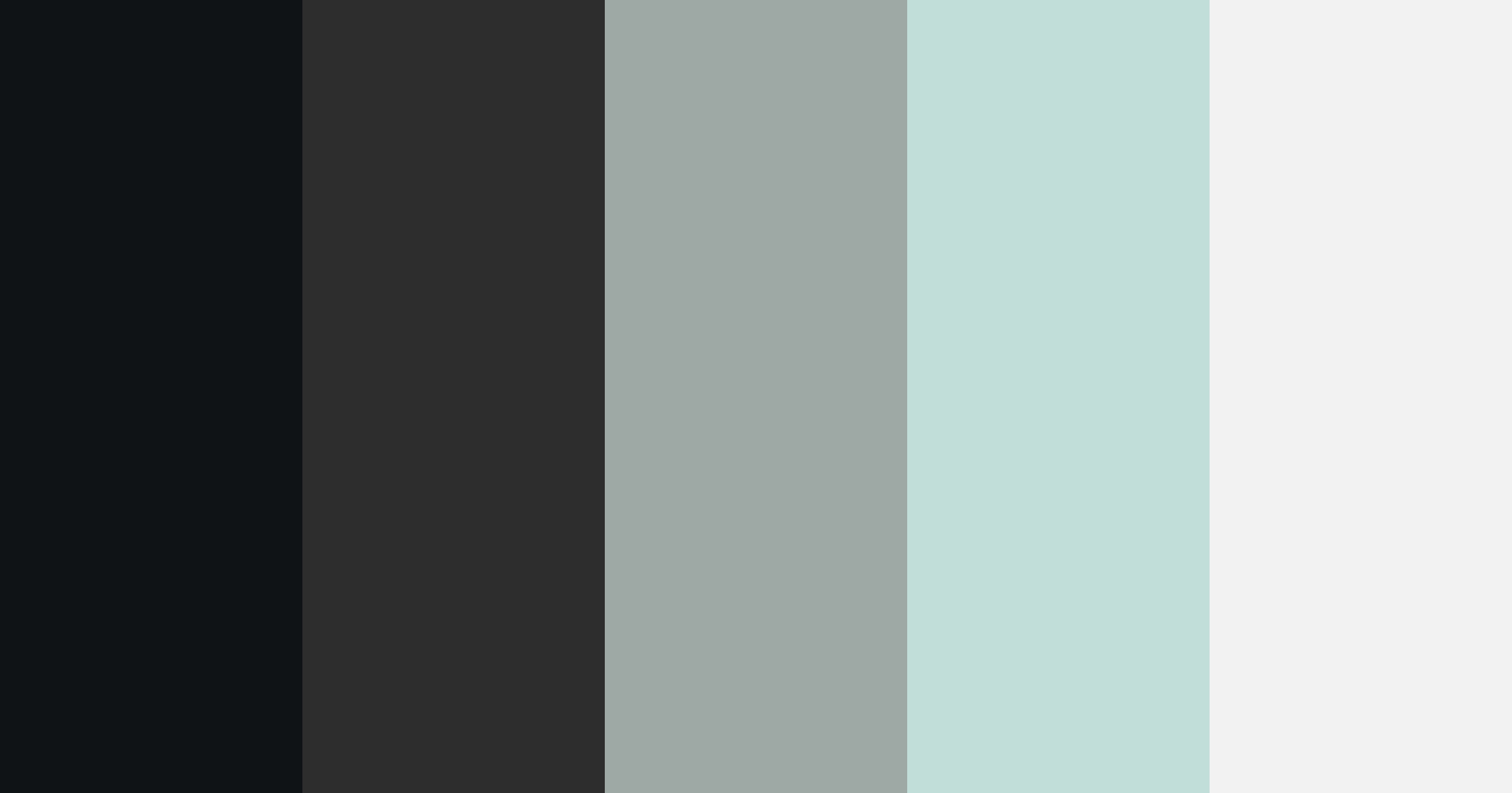 Color Palette generated based on #101213, #2C2D2C, #9EA8A5, #C1DFD6 ...