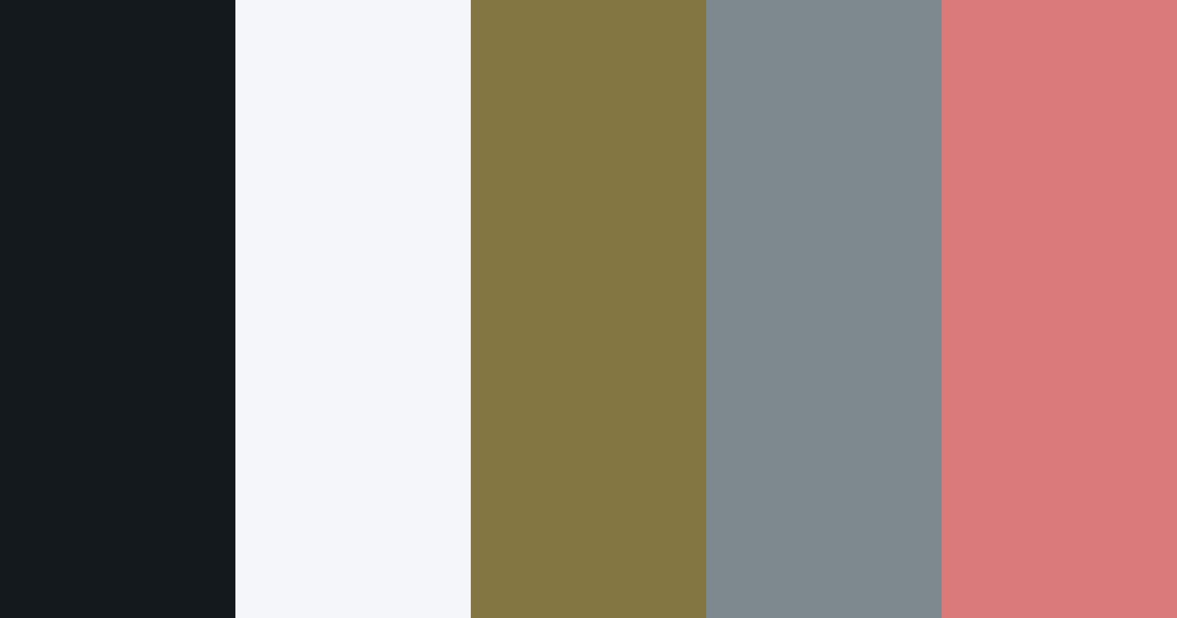 Color Palette generated based on #12181B, #F4F6F7, #837642, #7D888F ...