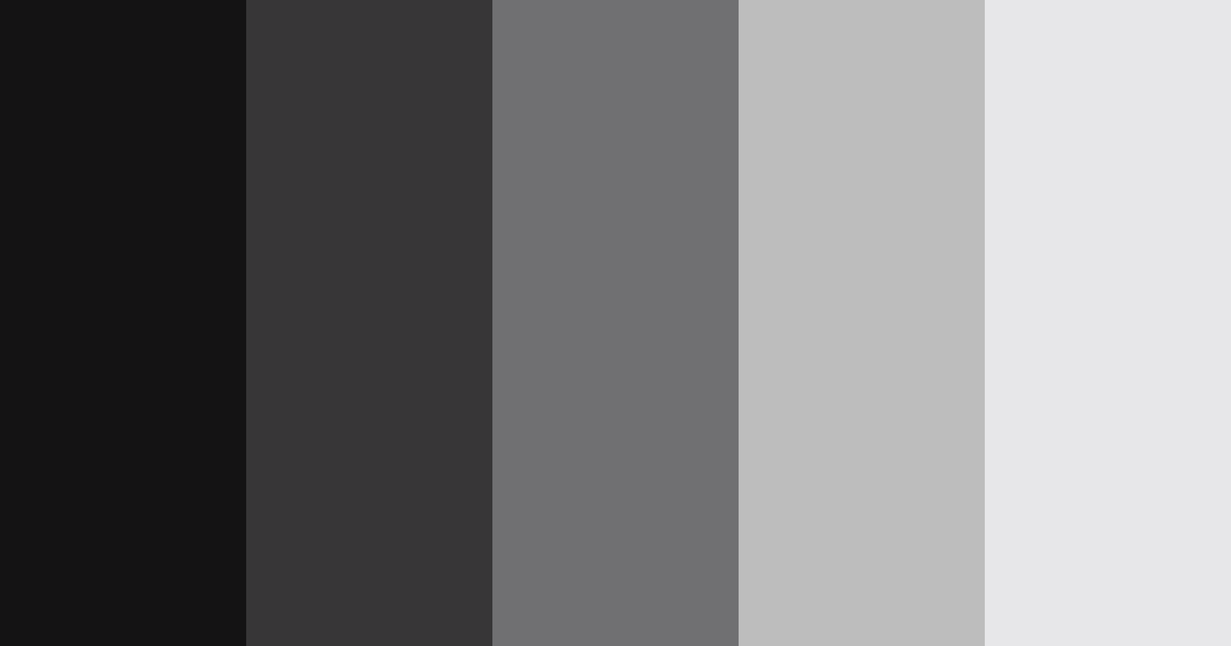 Color Palette generated based on #141314, #373637, #707072, #BDBDBD ...
