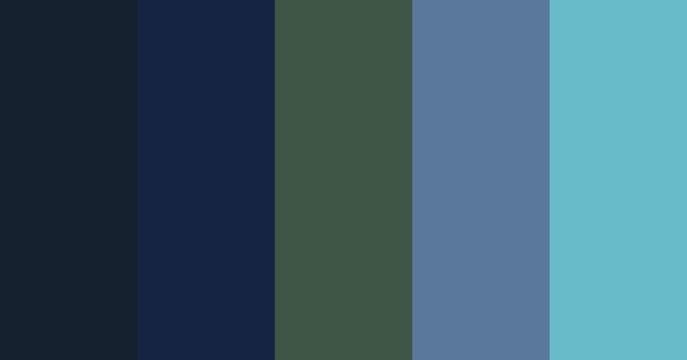 Color Palette generated based on #15212E, #162444, #3F5546, #5A779C ...