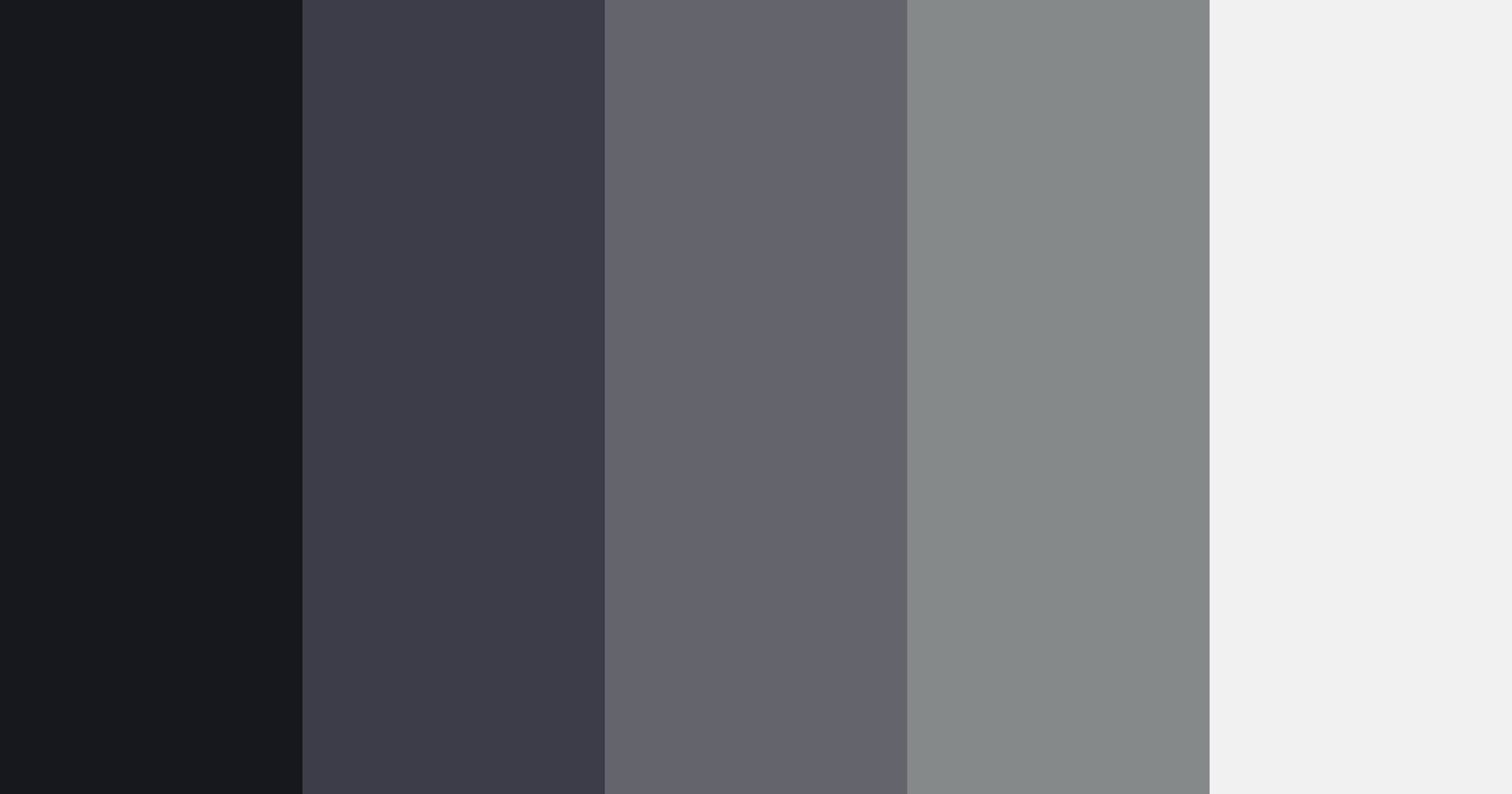 Color Palette generated based on #17171E, #3C3D48, #63646C, #868989 ...