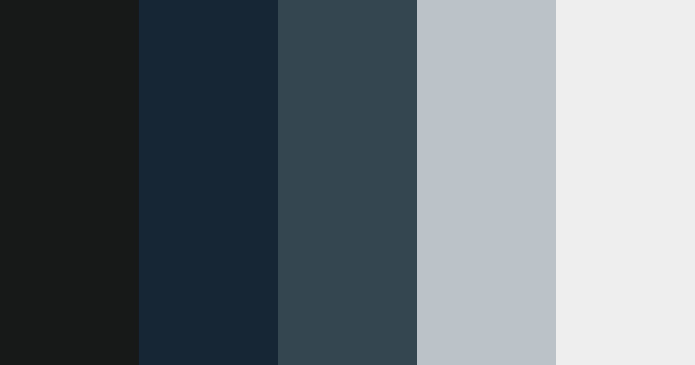 Color Palette generated based on #171818, #172635, #34464F, #BBC3C9 ...