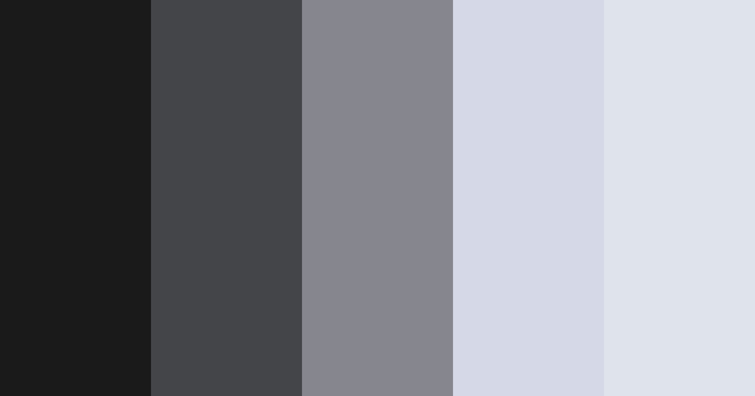 Color Palette generated based on #1A1A1A, #444548, #85868E, #D4D8E7 ...