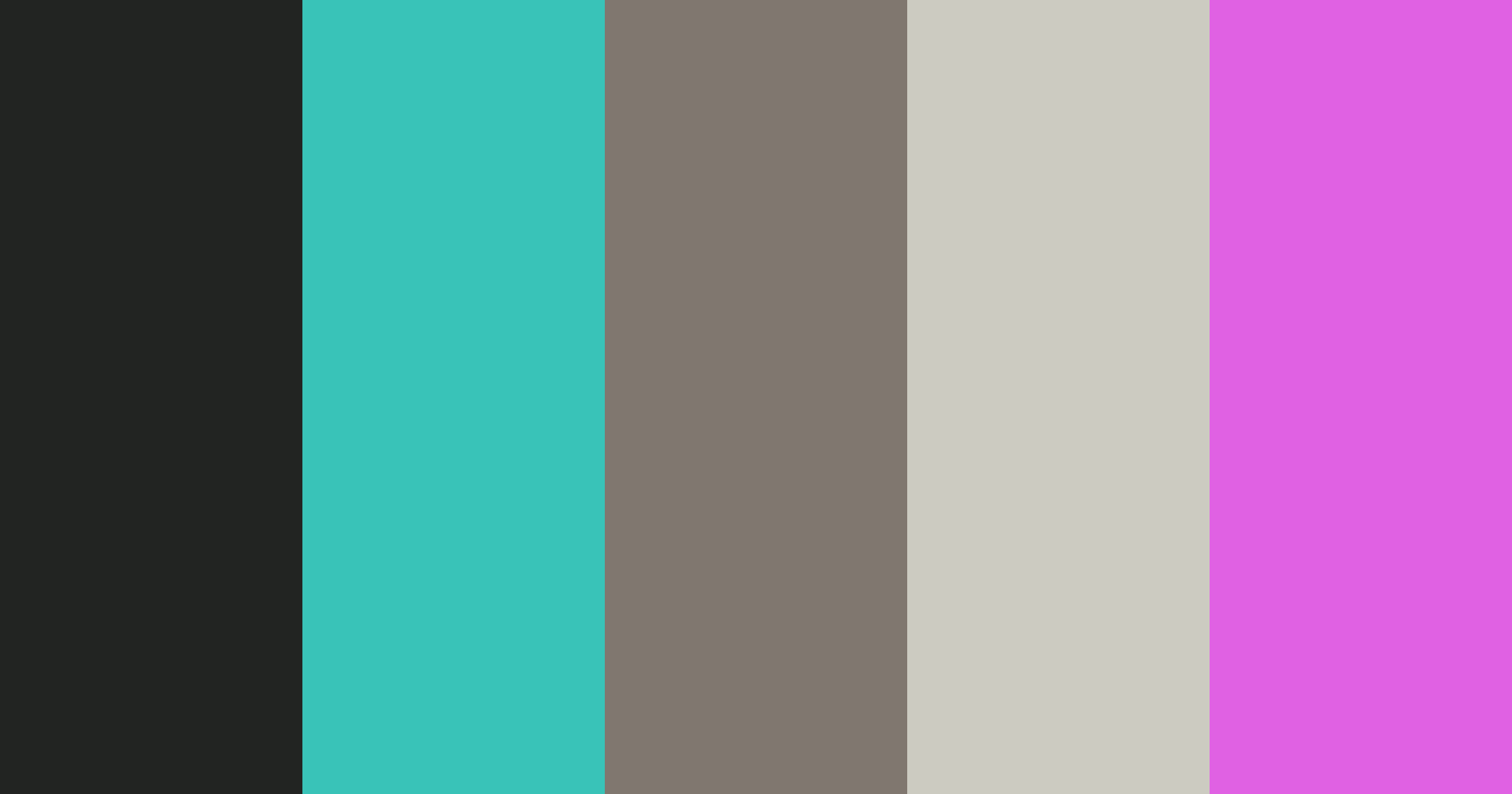 Color Palette generated based on #222422, #39C3B8, #80776F, #CCCBC1 ...