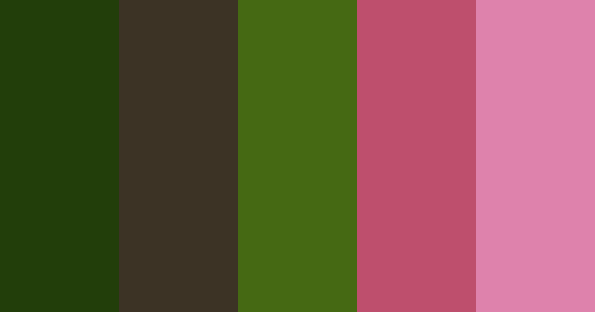 Color Palette generated based on #223E0A, #3C3325, #456913, #BE4F6D ...