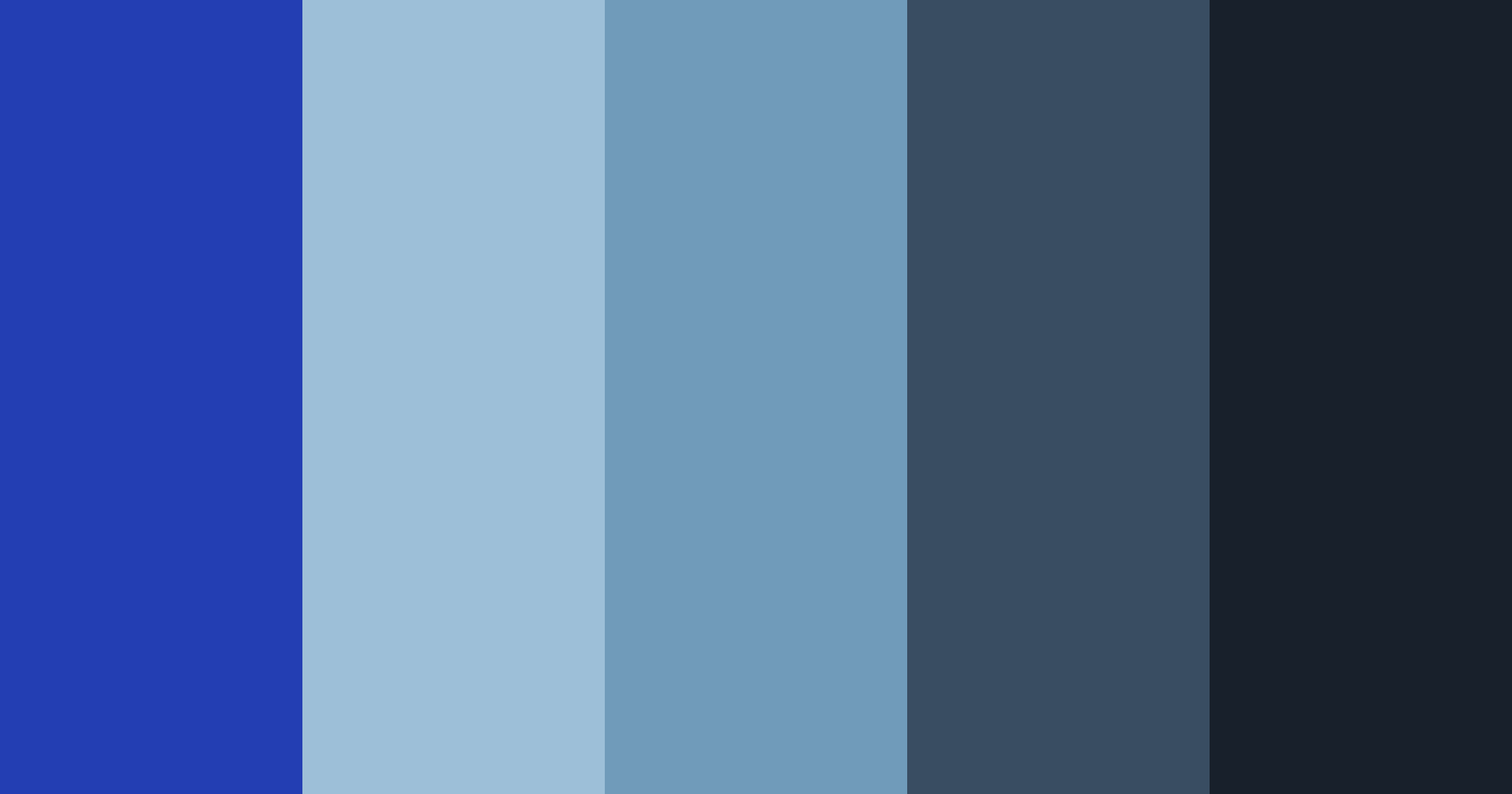 Color Palette generated based on #233EB3, #9DBFD8, #709BBA, #394D62 ...