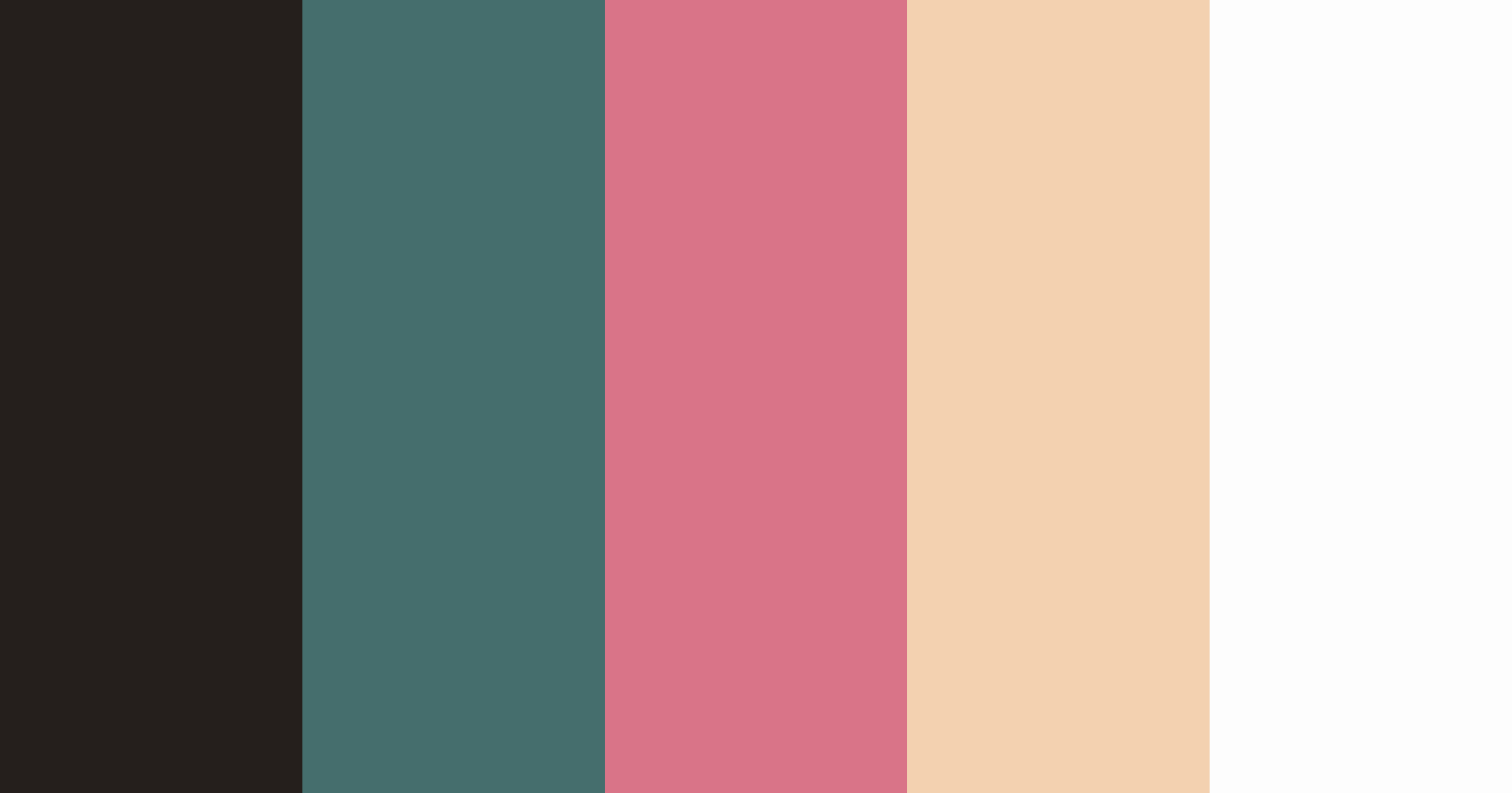 Color Palette generated based on #251F1C, #456E6D, #D97488, #F3D1B0 ...