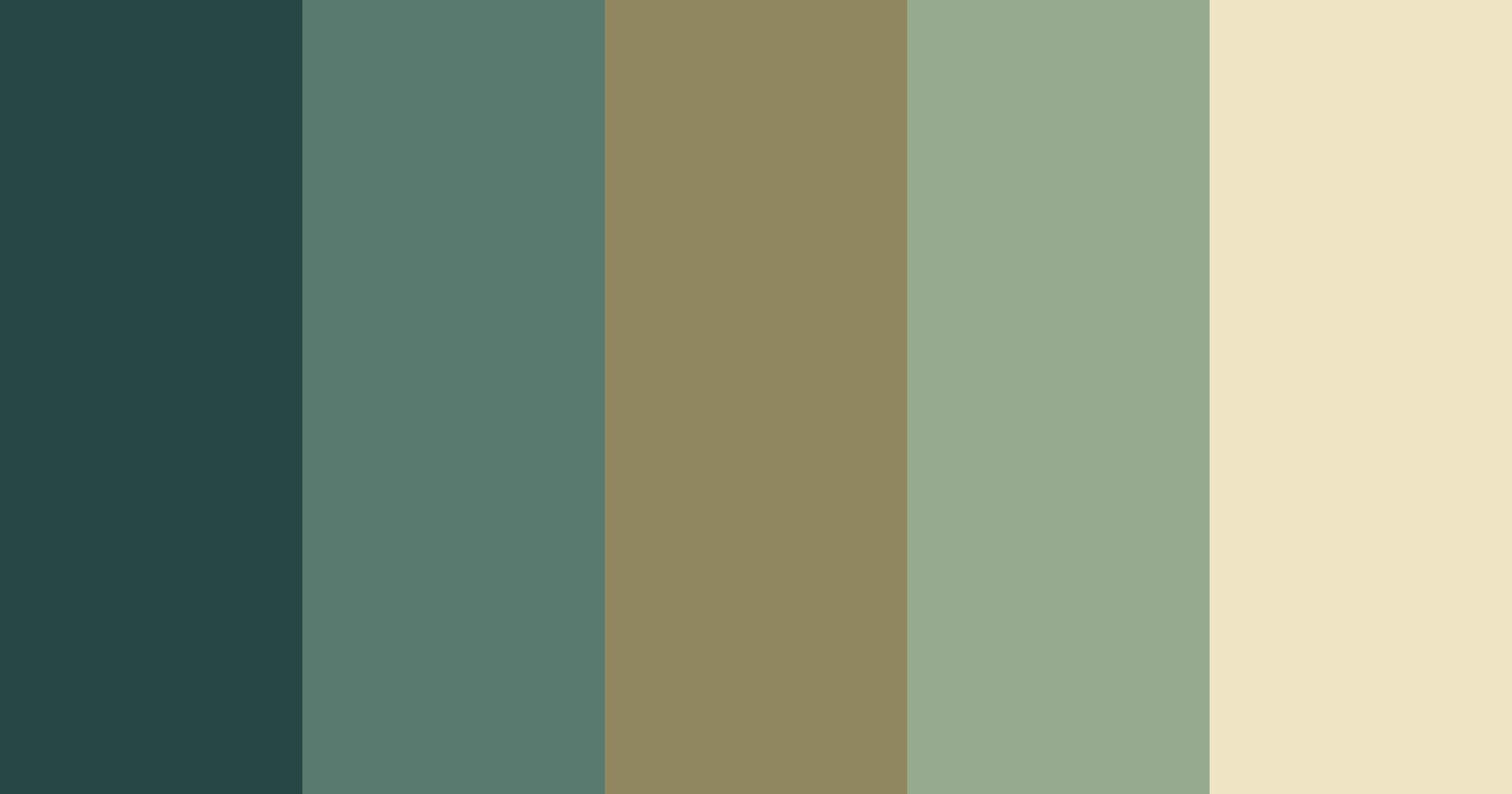 Color Palette generated based on #274648, #587B6E, #8F8560, #94AA8E ...