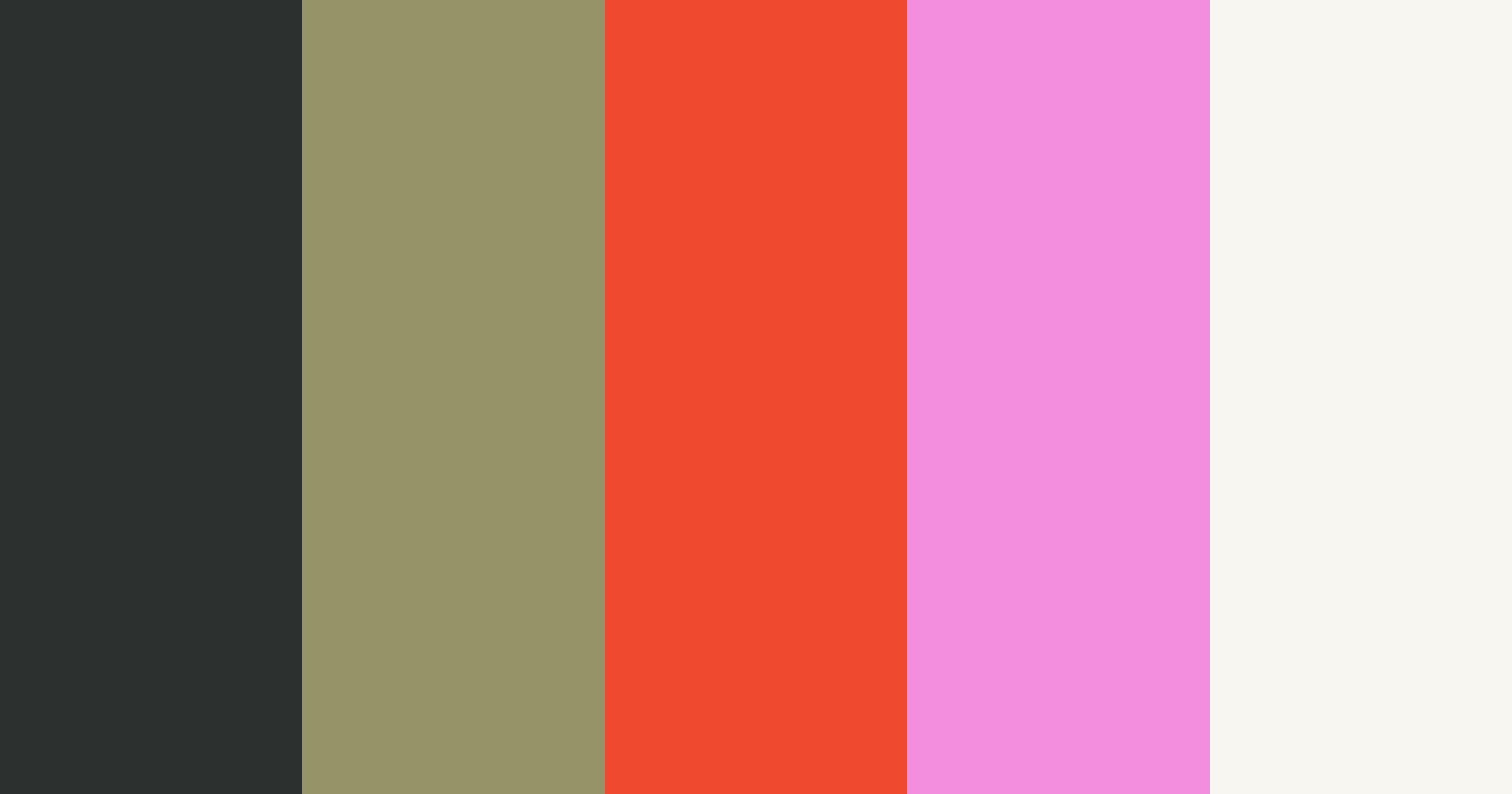 Color Palette generated based on #2C302F, #969369, #EF4A30, #F38EDF ...