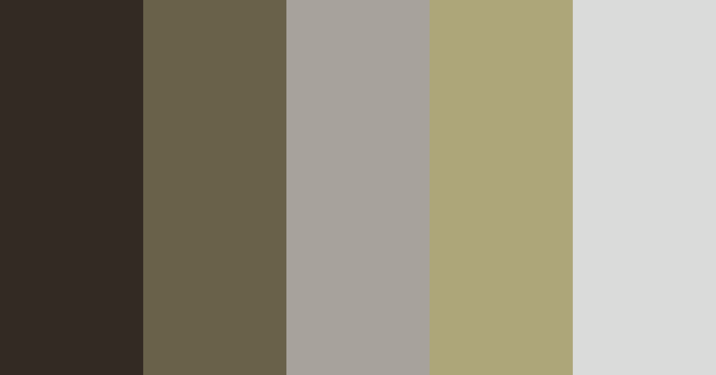 Color Palette generated based on #332A23, #69614A, #A7A29C, #ADA679 ...