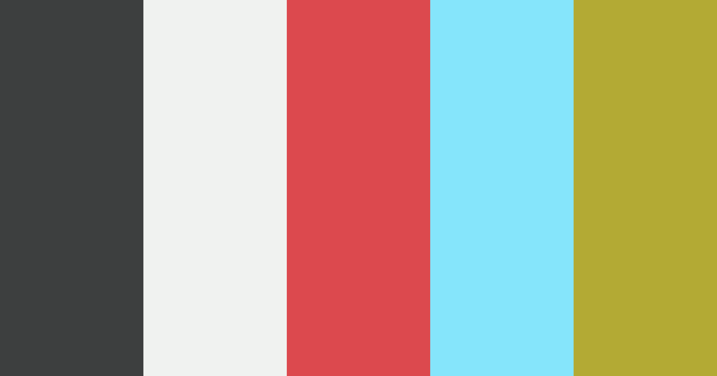 Color Palette generated based on #3D3F3F, #F0F2F0, #DC494E, #85E5FB ...