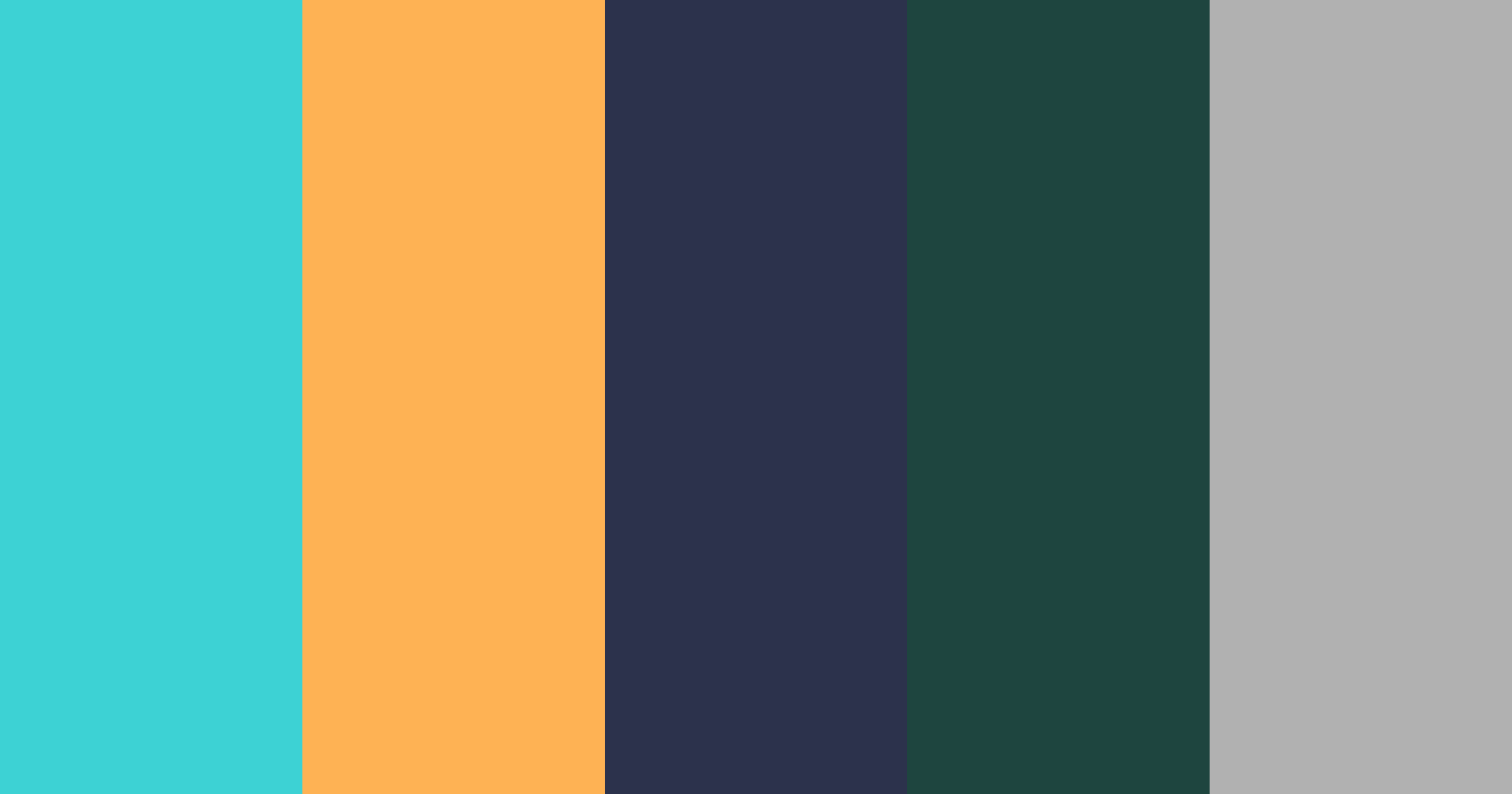 Color Palette generated based on #3DD2D4, #FEB254, #2C324C, #1E453F ...