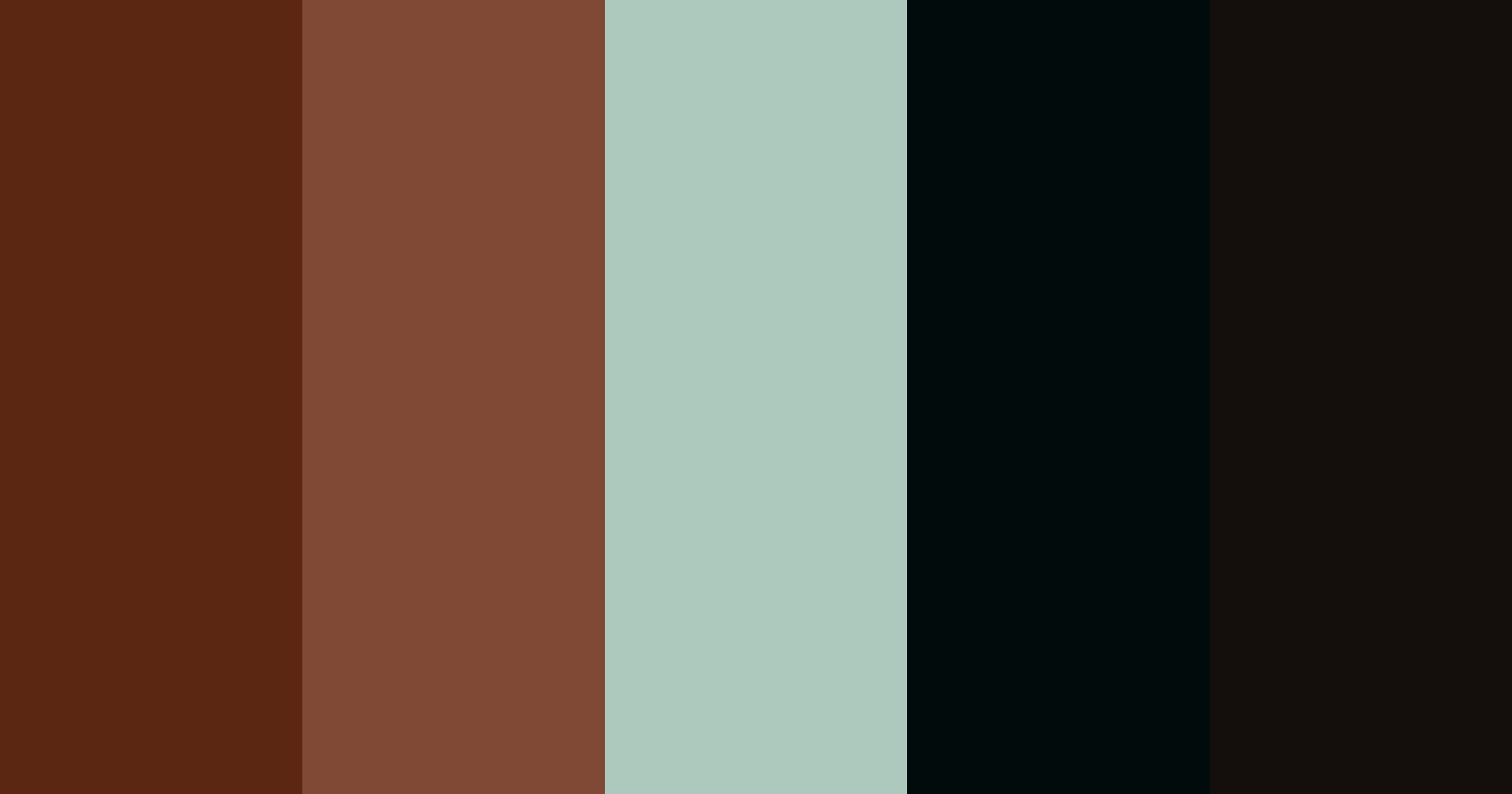Color Palette generated based on #5B2712, #7F4936, #ADC9BE, #010B0C ...