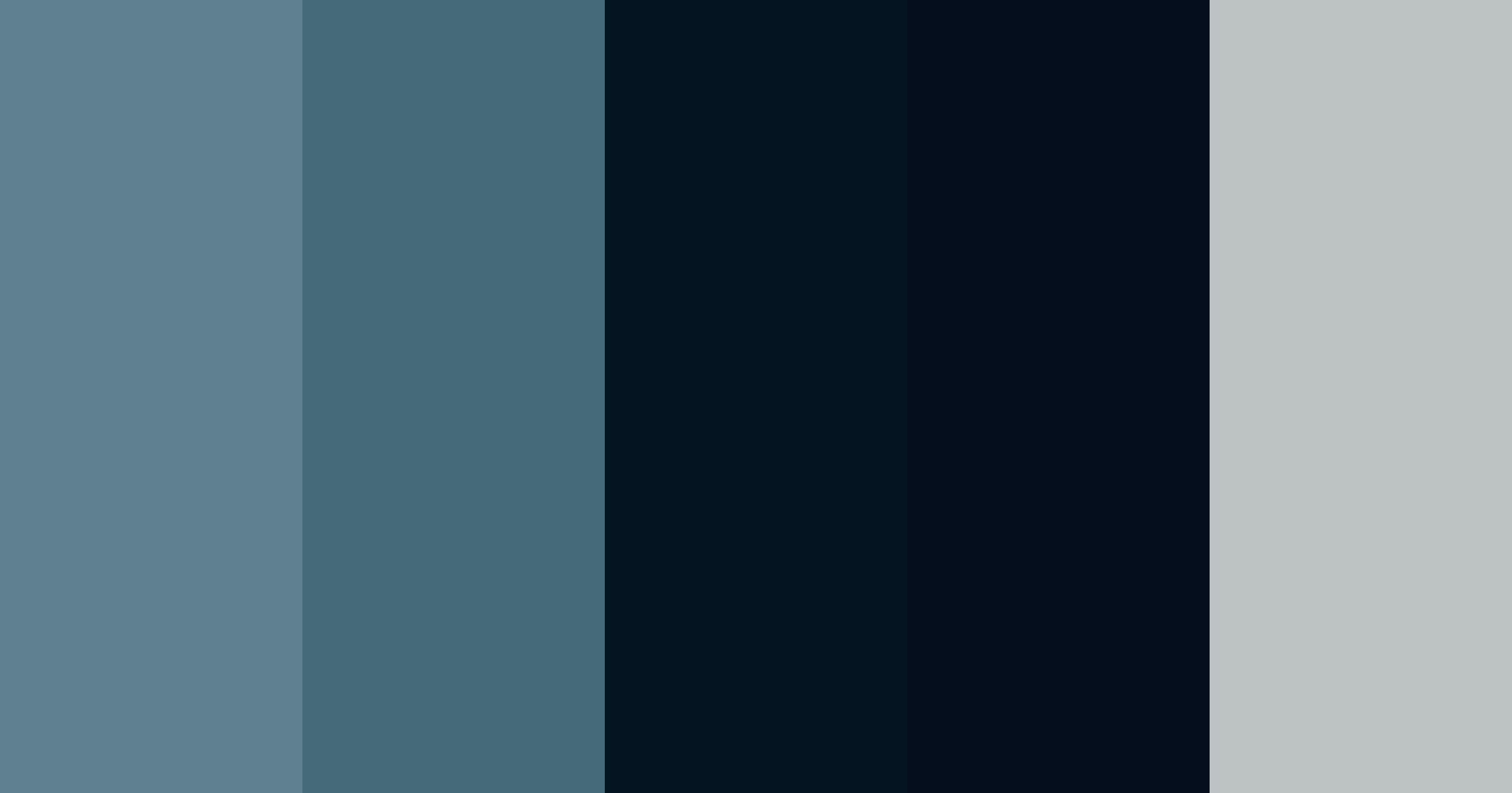Color Palette generated based on #5F8090, #456A79, #041521, #050E1C ...