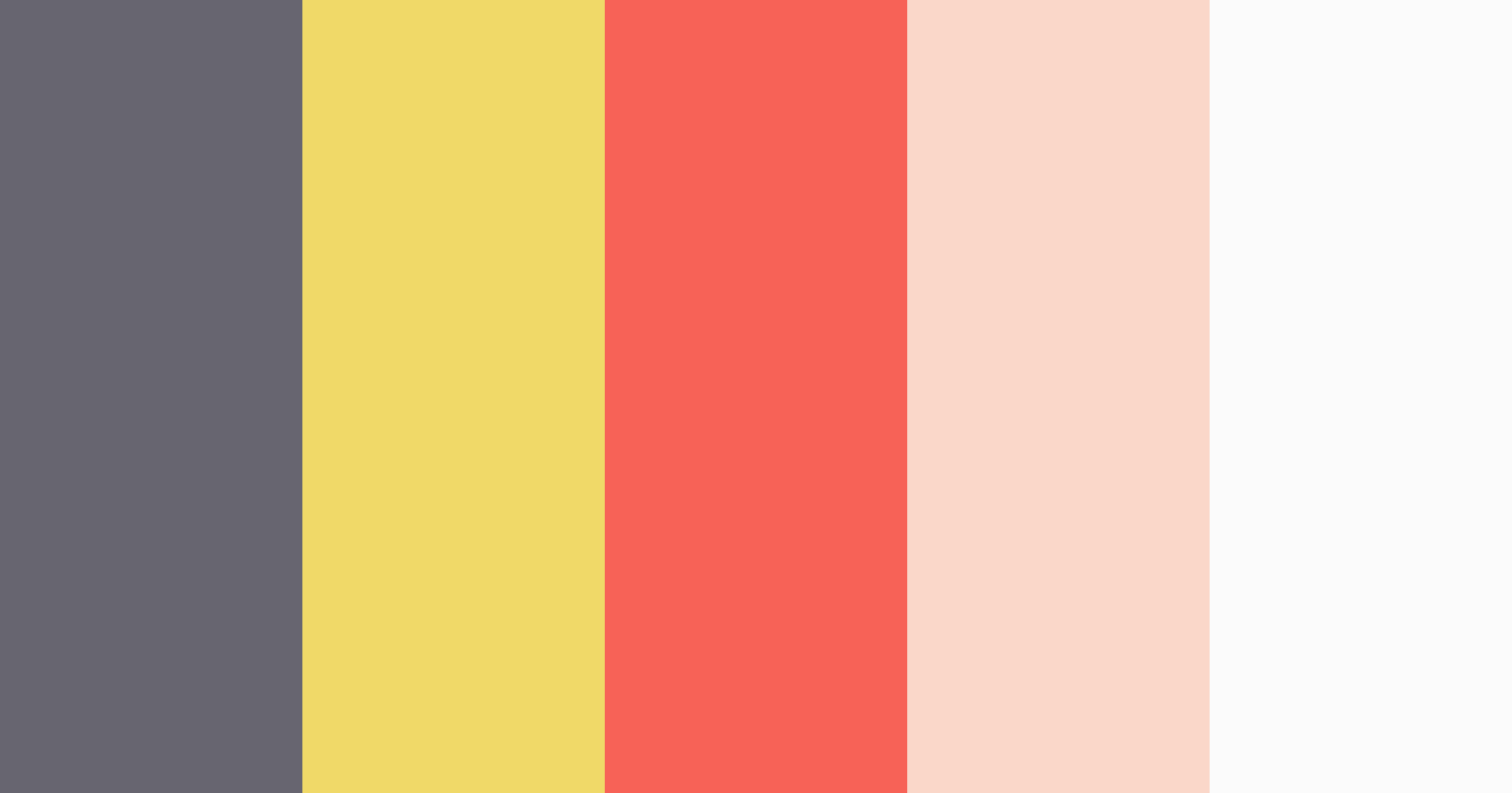 Color Palette generated based on #676570, #F0D968, #F76257, #FAD7C9 ...