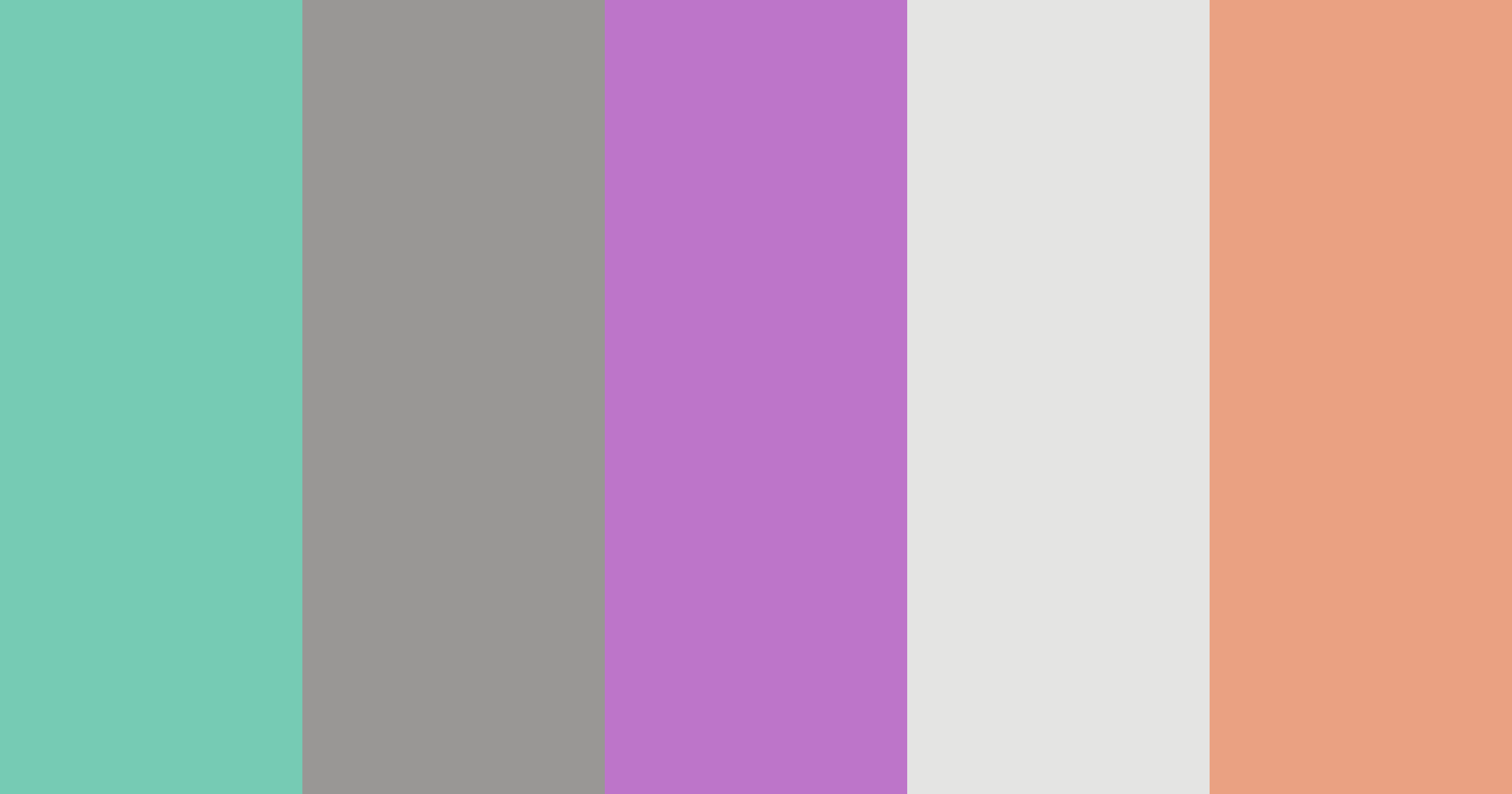 Color Palette generated based on #76CBB4, #999795, #BD75C9, #E4E4E3 ...
