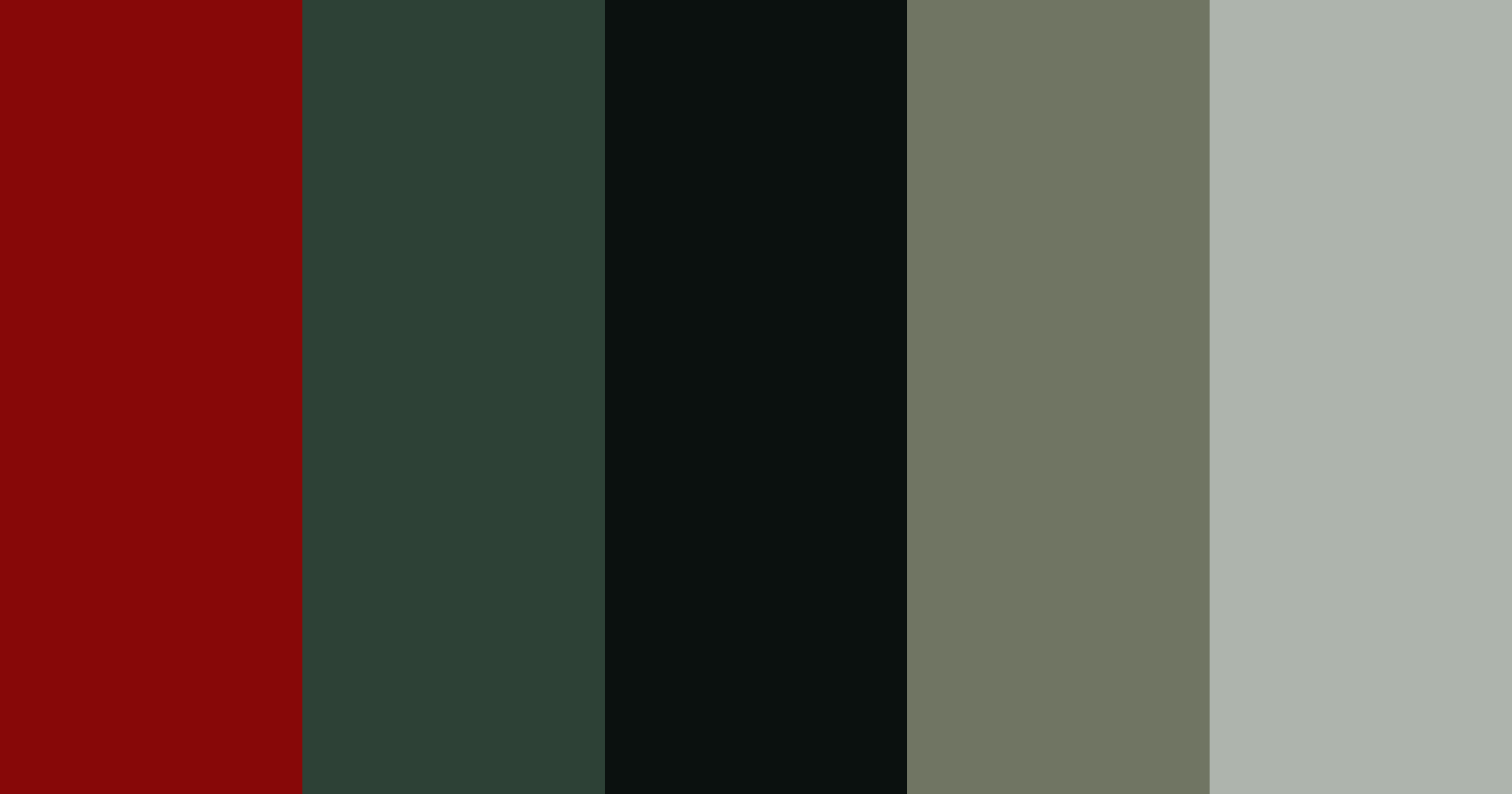 Color Palette generated based on #870808, #2D4136, #0B110F, #707563 ...