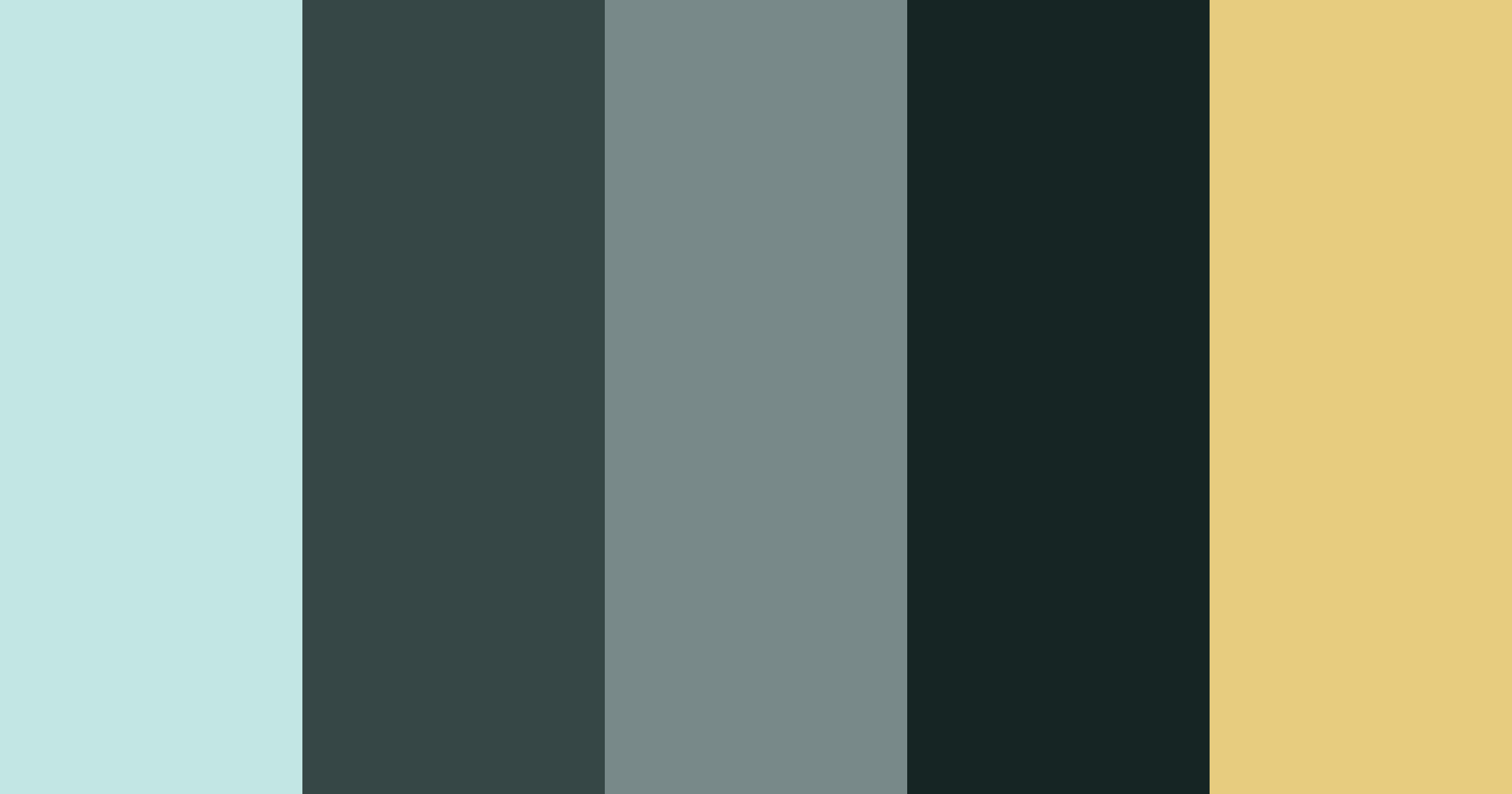 Color Palette generated based on #C2E6E4, #364746, #788989, #162524 ...