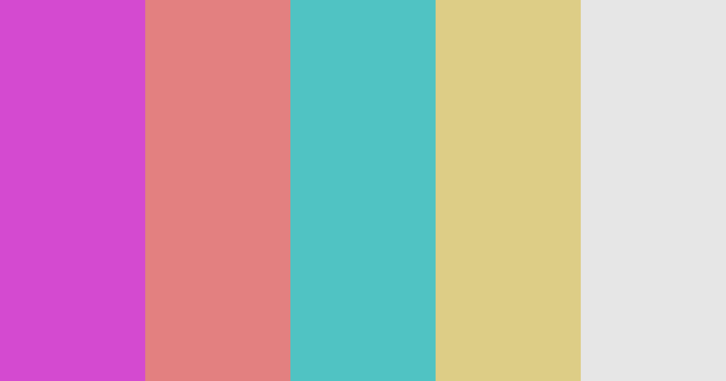 Color Palette generated based on #D44AD0, #E38080, #50C3C3, #DDCD86 ...