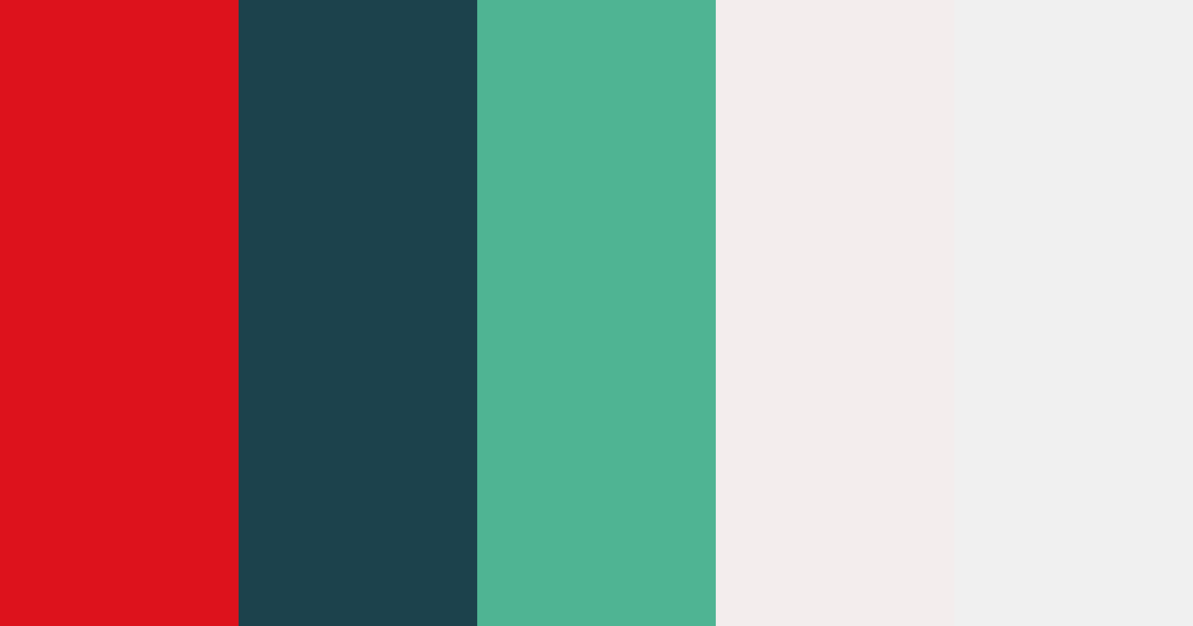 Color Palette generated based on #DD121C, #1C424C, #4FB493, #F3EDED ...