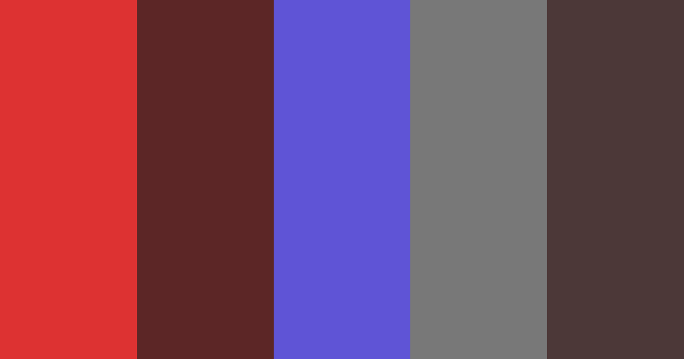 Color Palette generated based on #DD3232, #5C2626, #5F54D6, #787878 ...