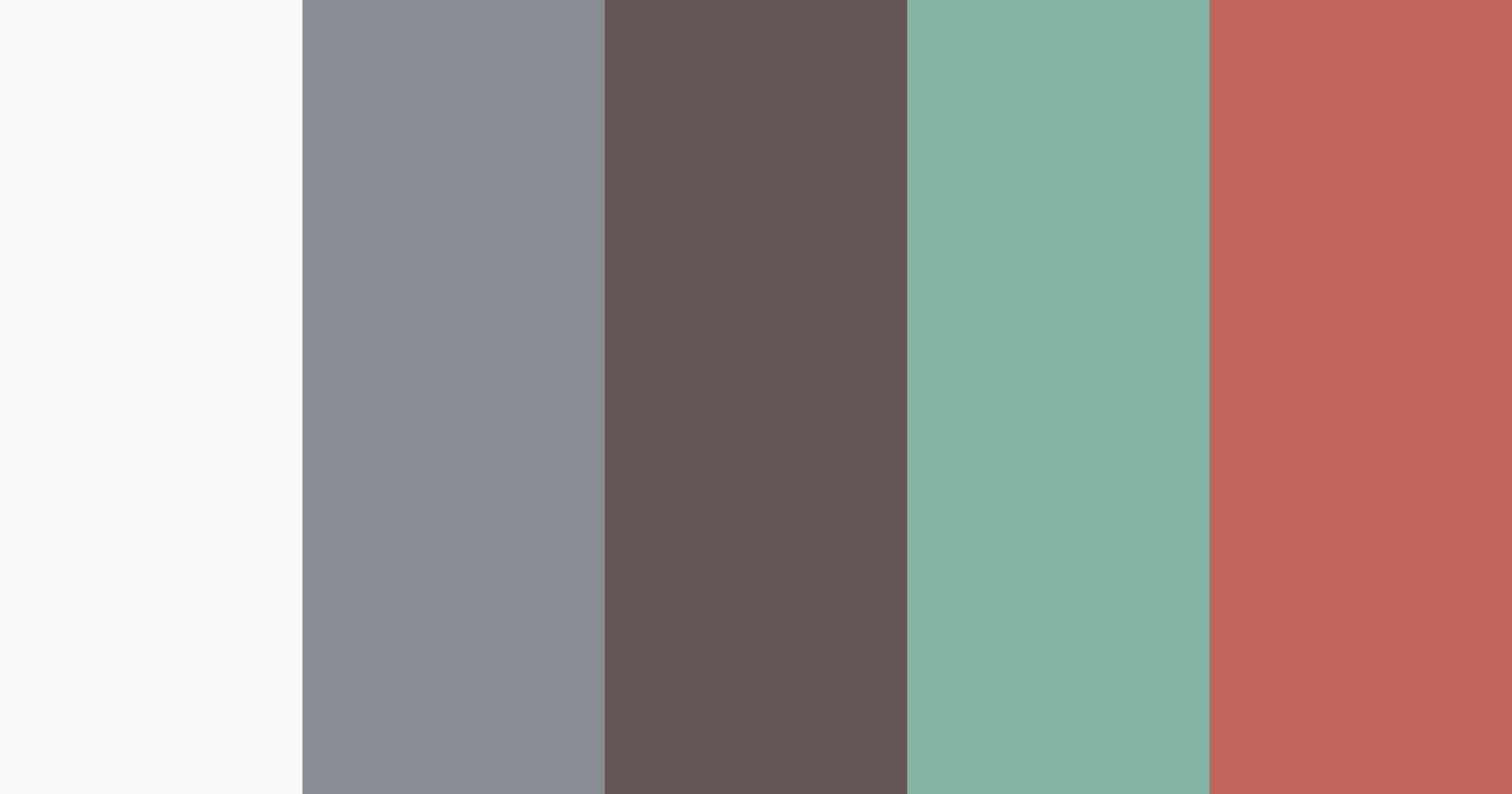 Color Palette generated based on #F8F9F8, #878D92, #635654, #84B5A6 ...