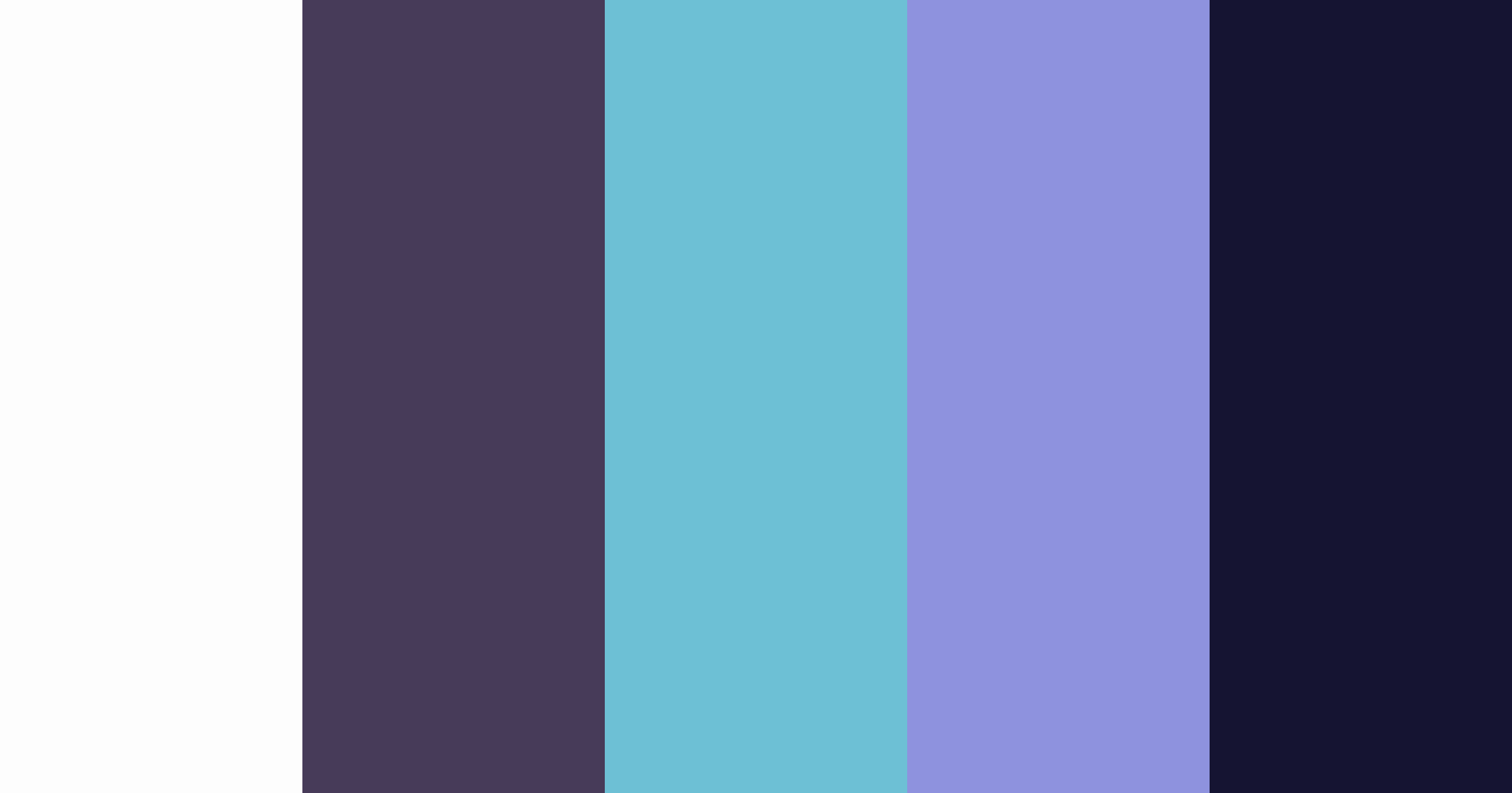 Color Palette generated based on #FDFDFD, #473B59, #6DC0D5, #8E92DE ...